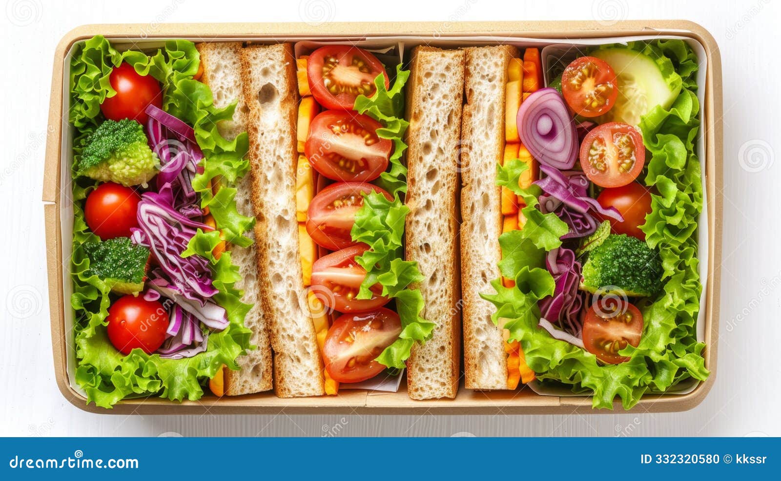 Top View of Lunch Box with Sandwich and Vegetables on White Background ...