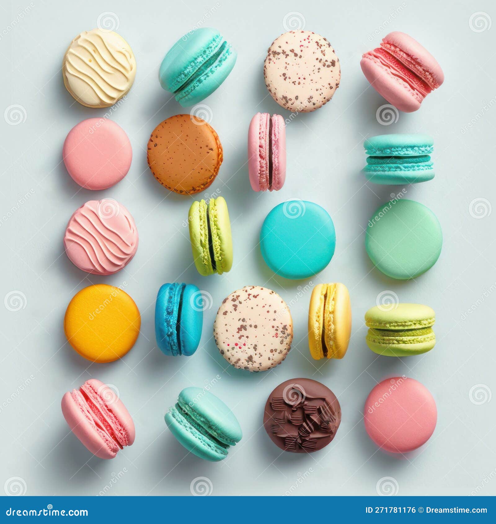 Top View On Macaroons Over Light Blue Background. Flatlay Generative AI ...