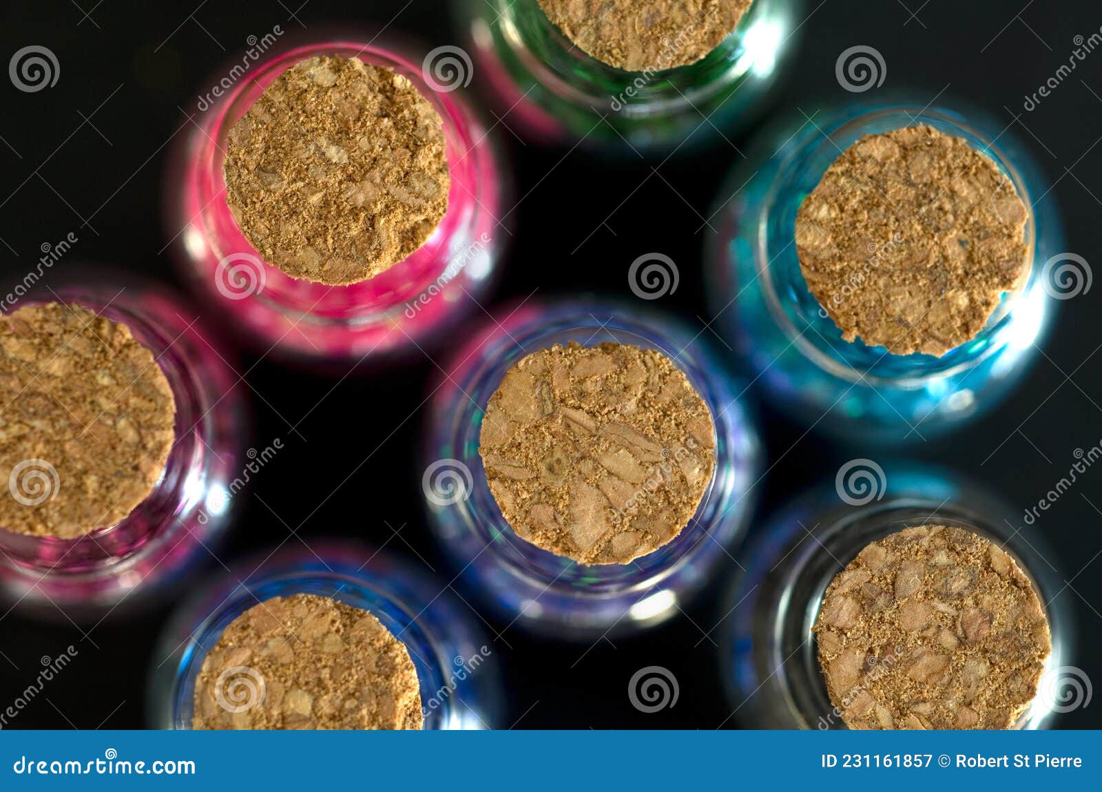 Top View Macro Image of Miniature Corks and Colored Bottles Stock Image ...