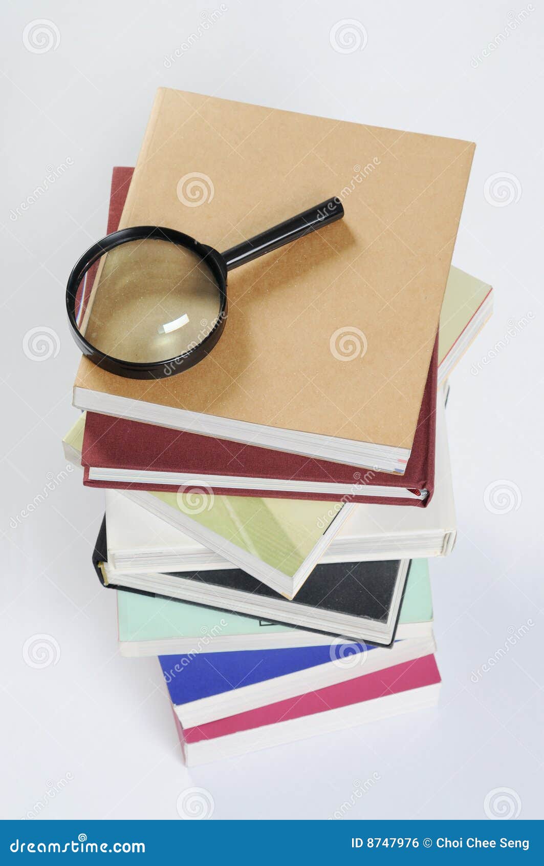 Top View Magnifier & Books Stock Photo - Image of education, view: 8747976