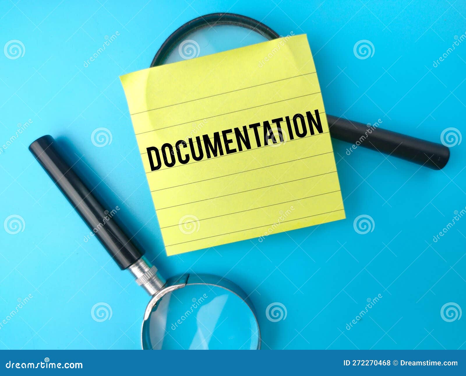 Top View Magnifying Glass and Sticky Note with the Word DOCUMENTATION ...