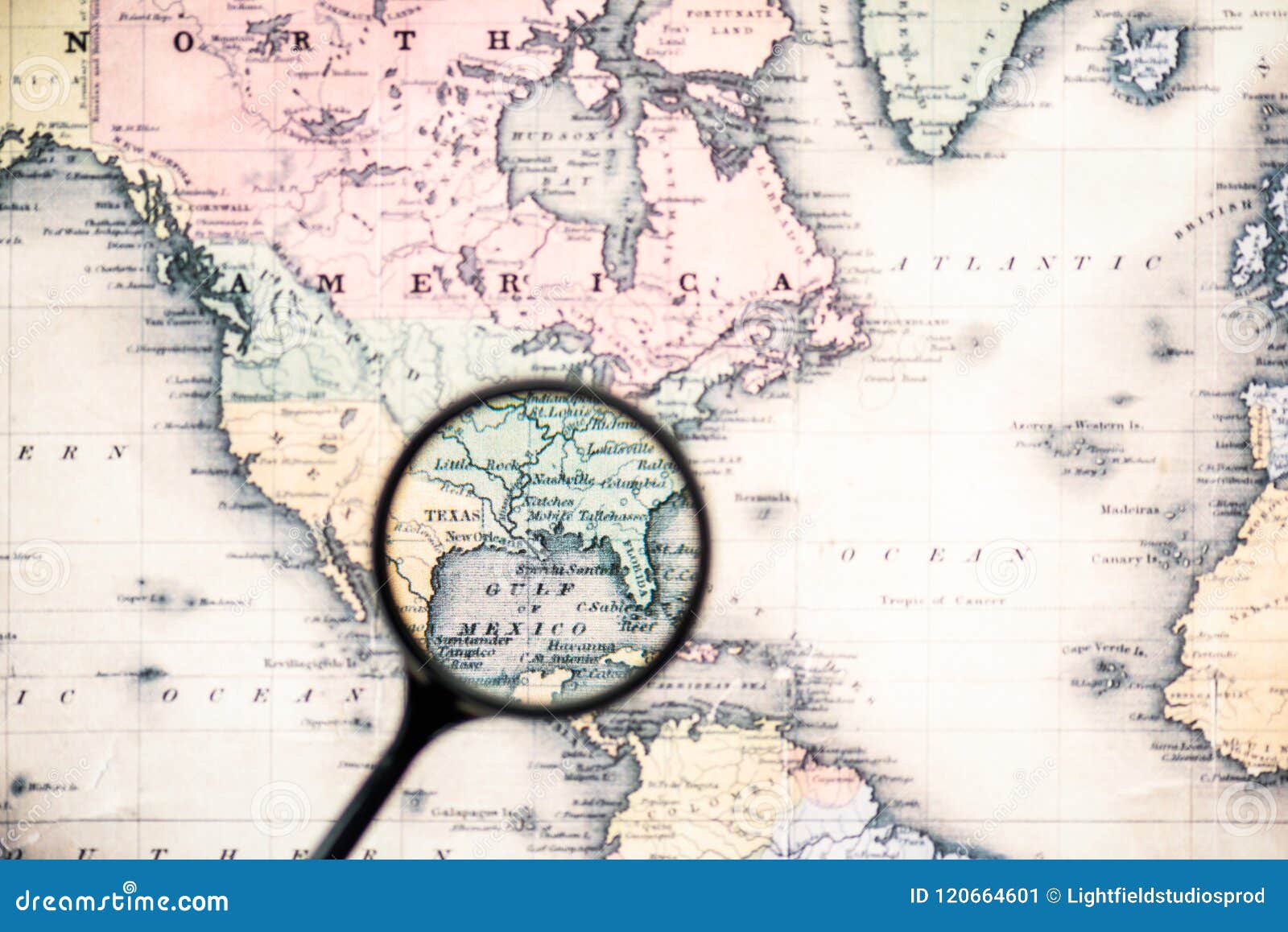 Top View of Magnifying Glass on World Map Over Stock Image - Image of ...