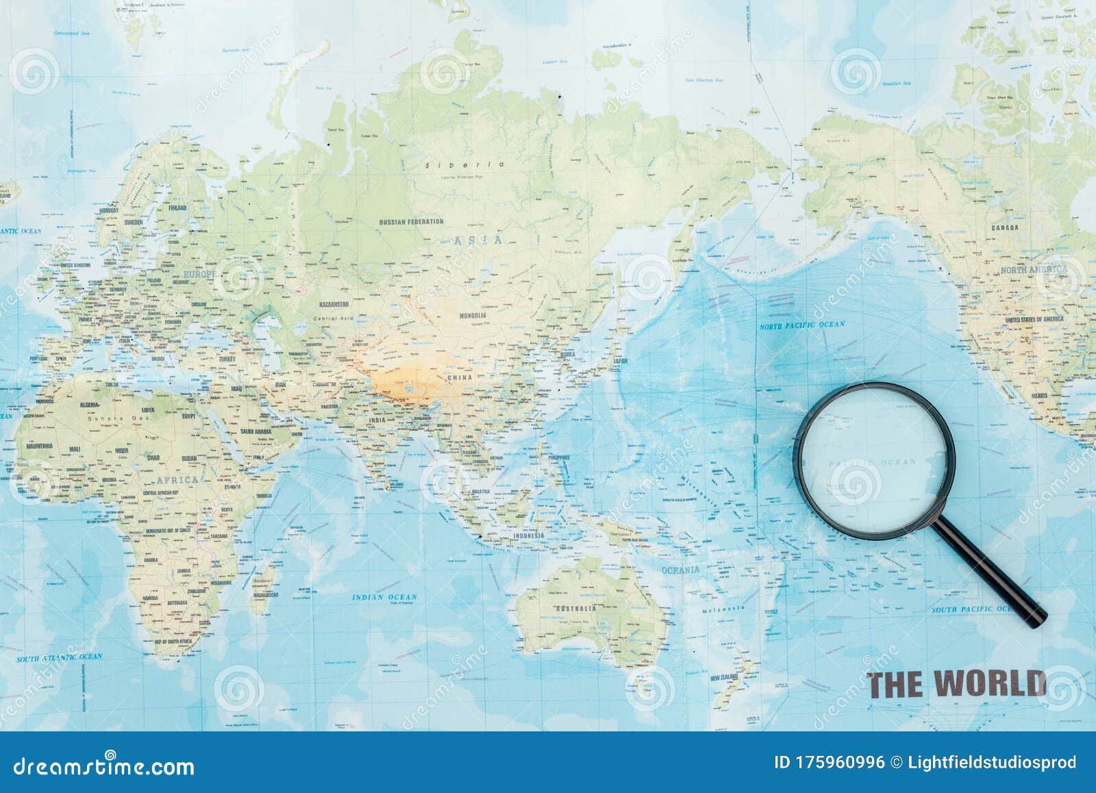 Top View of Magnifying Glass on World Map. Stock Photo - Image of ...