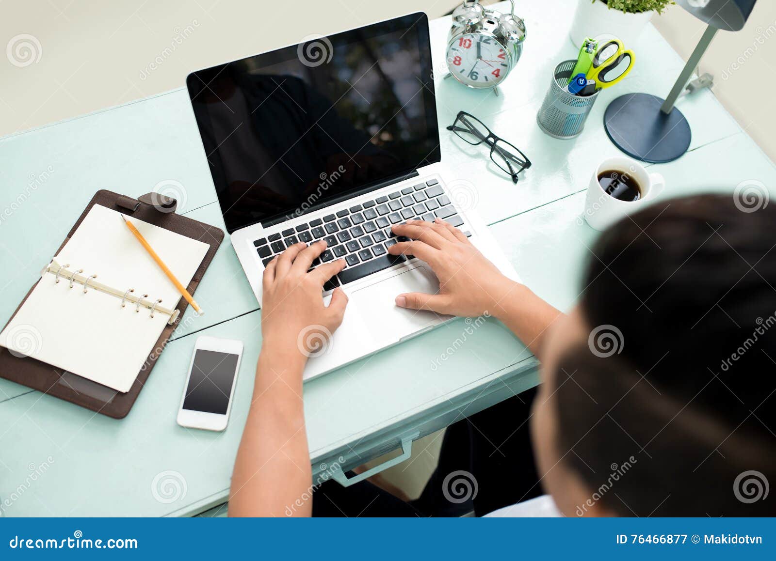 Top View, Male Hands Typing on a Laptop Stock Image - Image of hand ...