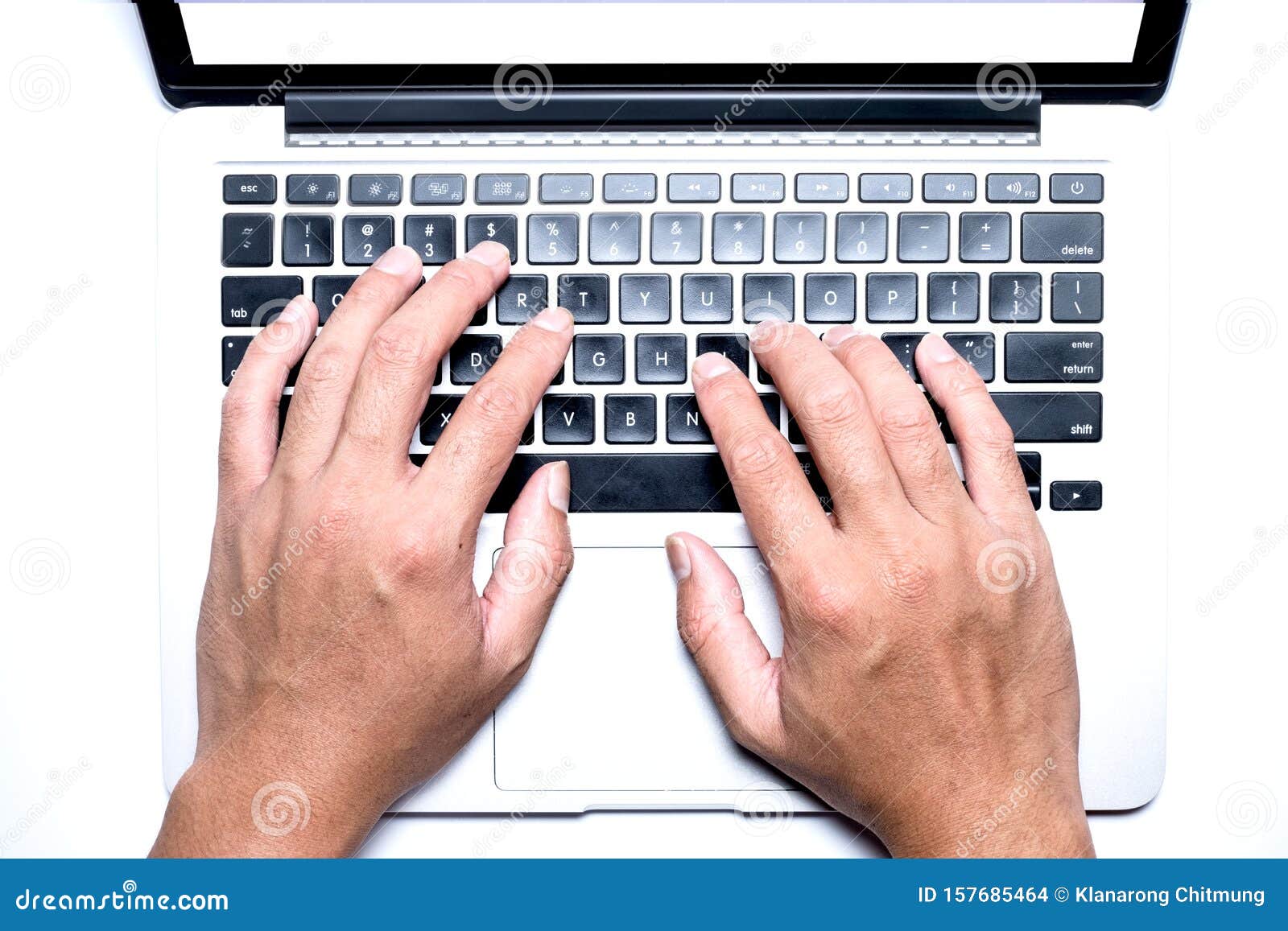 Top View, Male S Hand Working by Using and Typing on White Laptop with ...