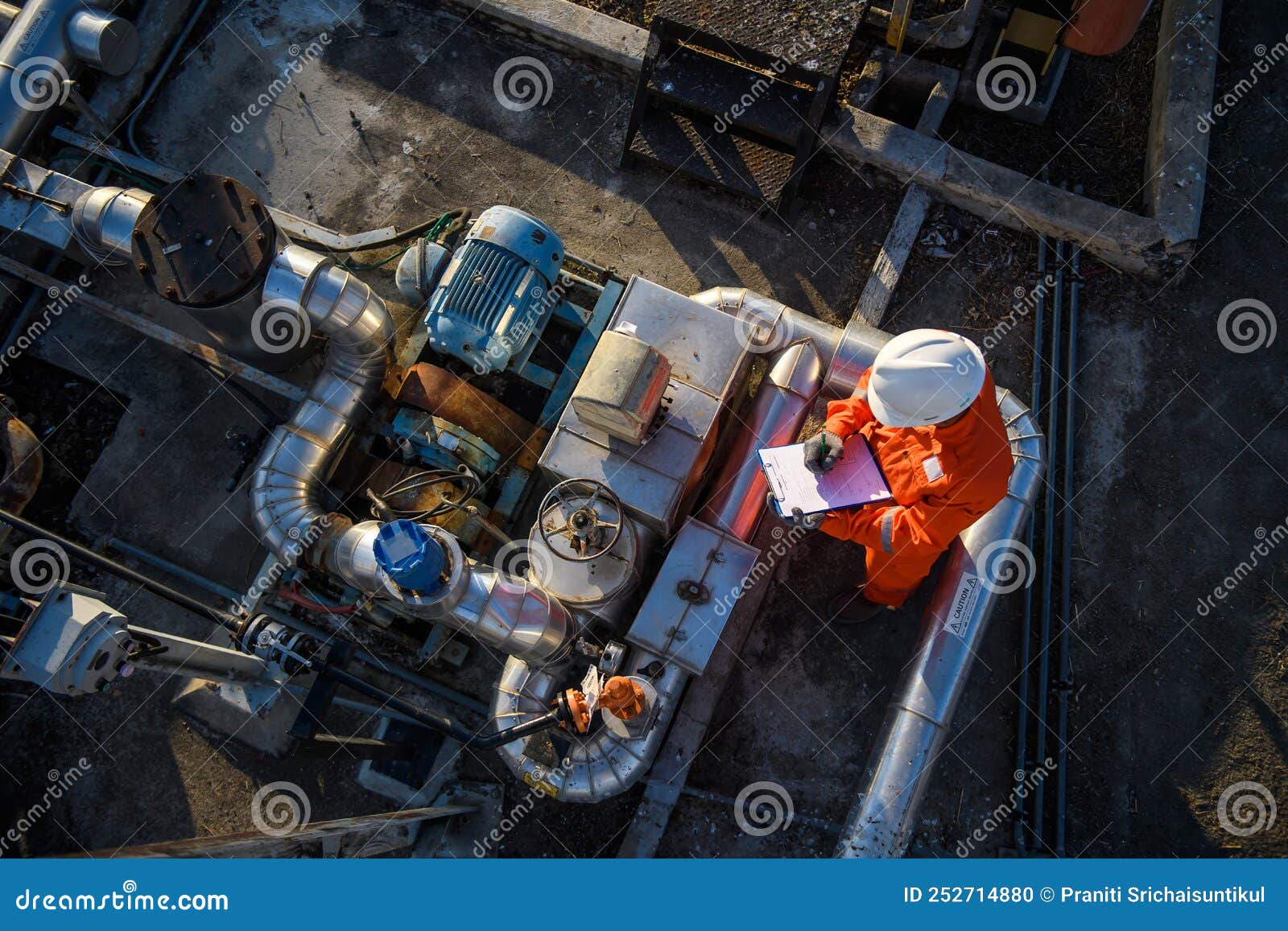 Top View of Male Worker in Factory Stock Photo - Image of notepad ...