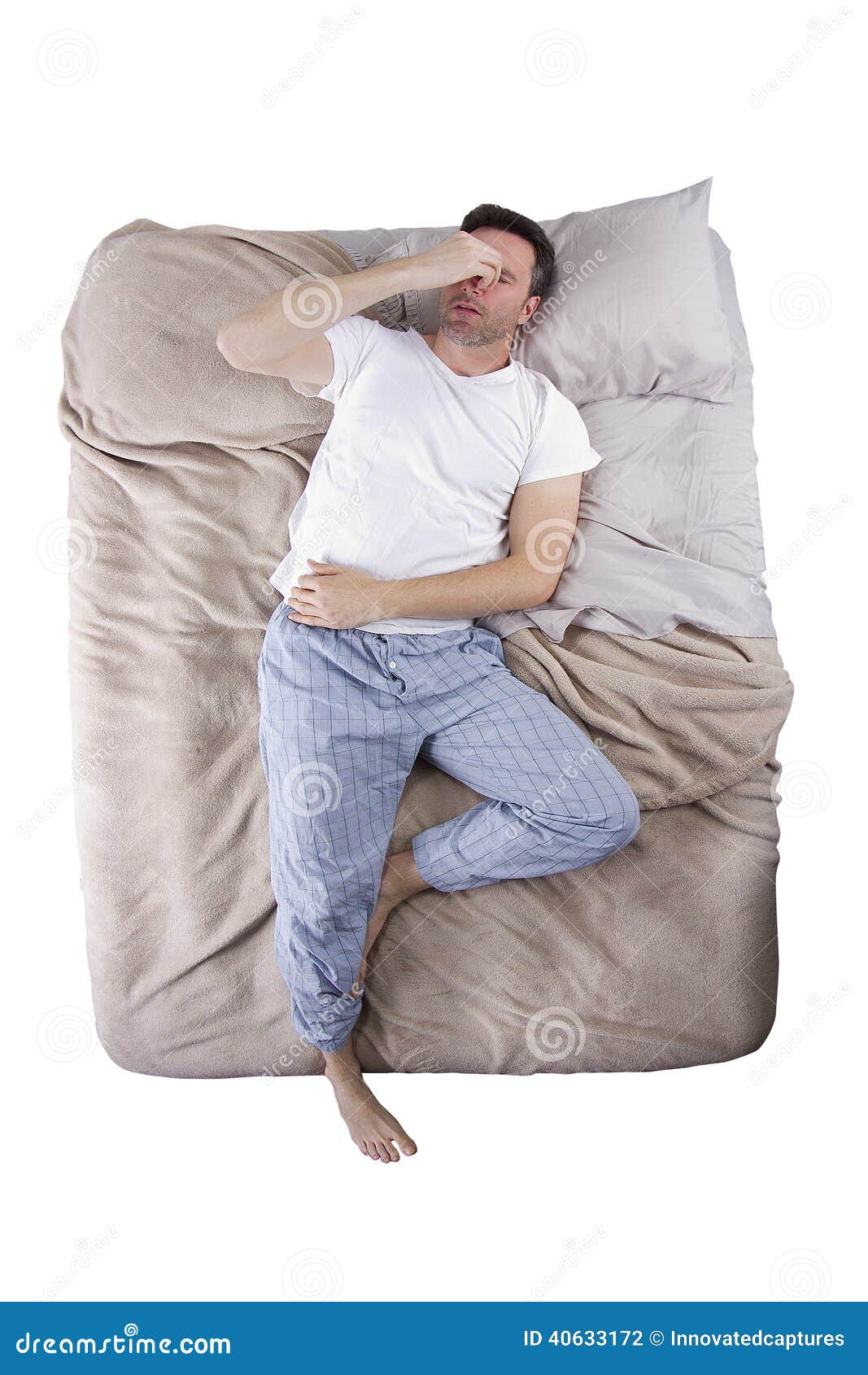Top View of Man on Bed stock photo. Image of depression - 40633172