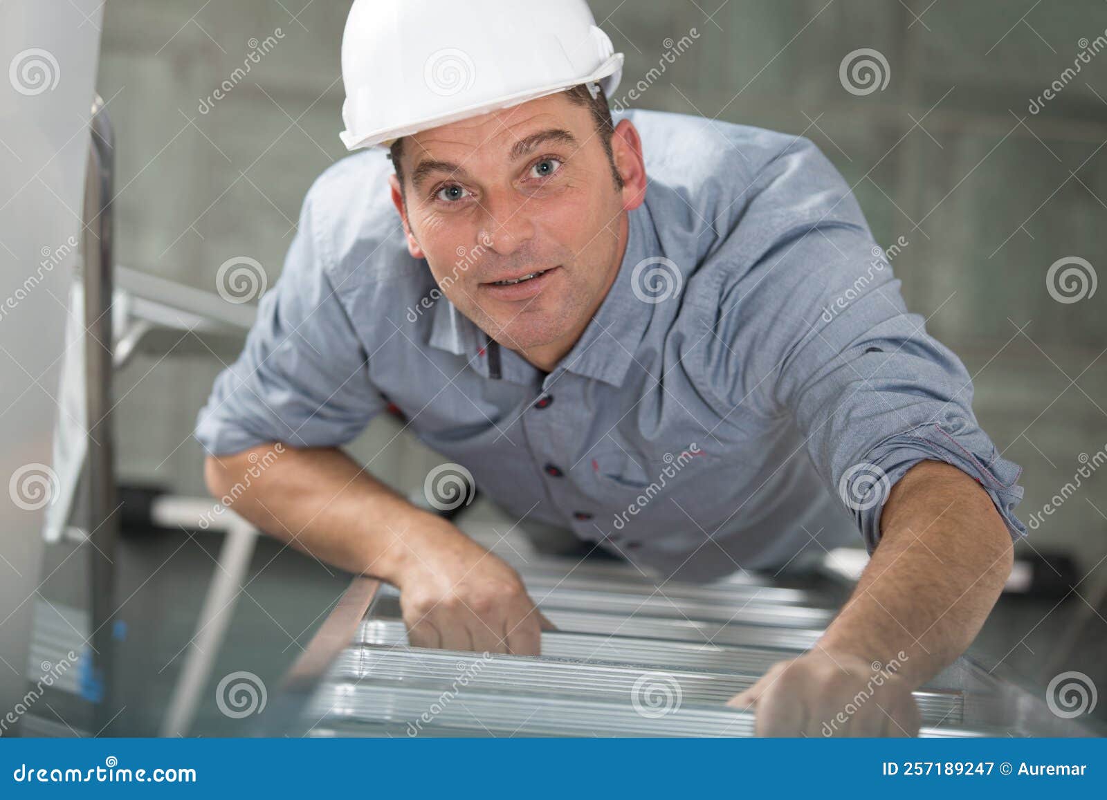 Top View Man Climbing on Ladder Stock Image - Image of caucasian ...
