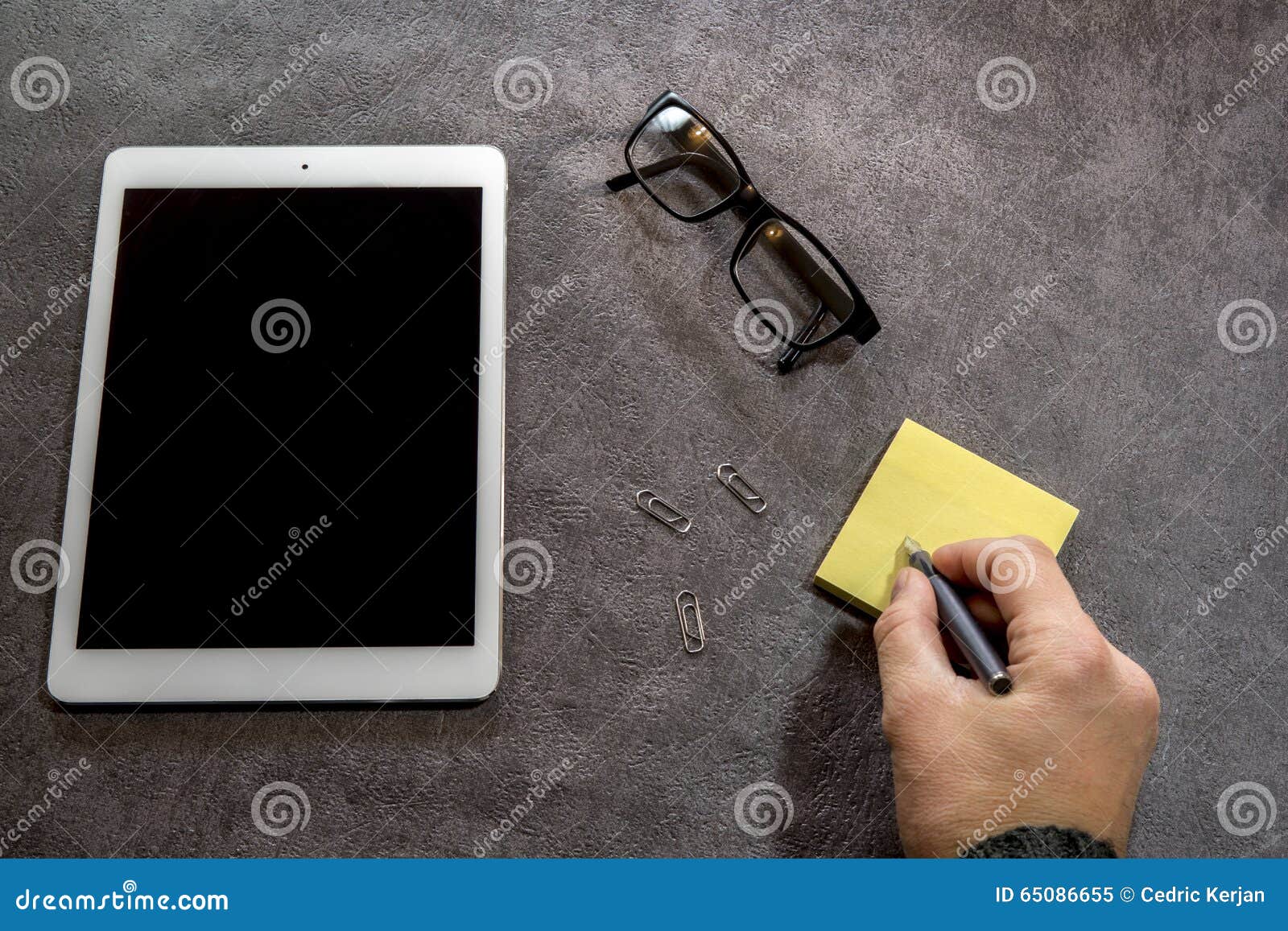 Top View of Man Hand Writting on Paper at Desk Stock Image - Image of ...