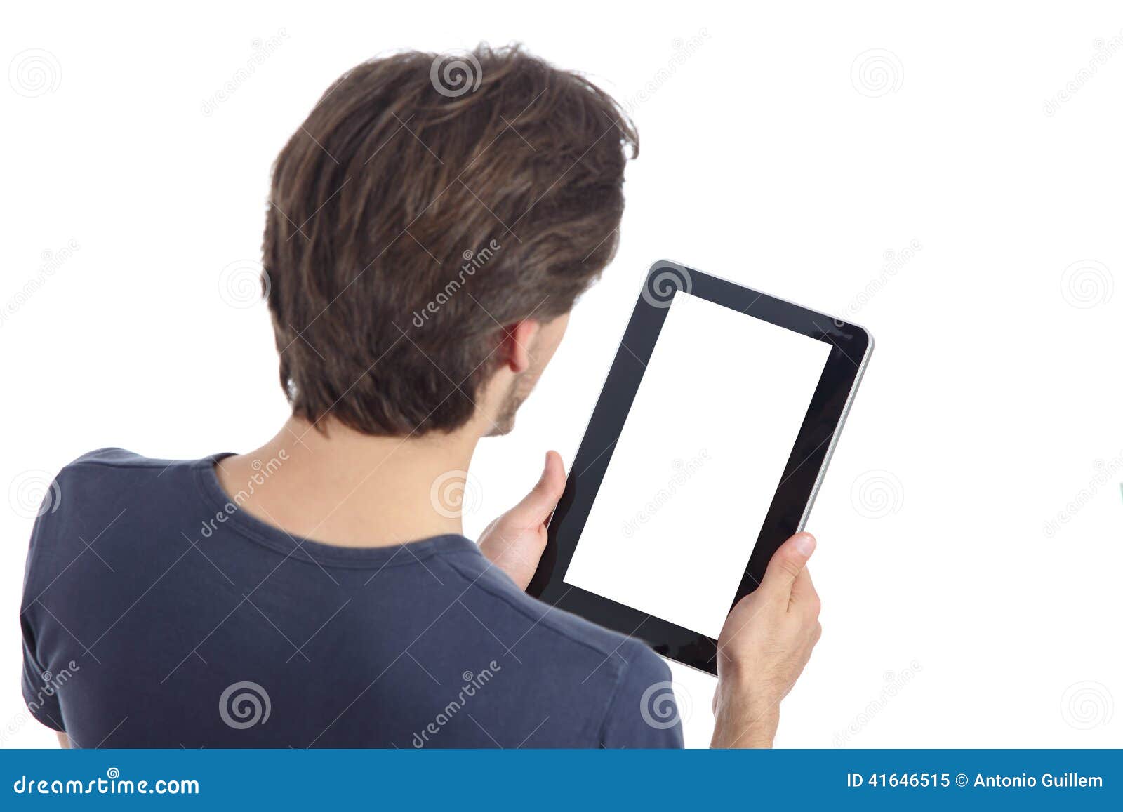 Top View of a Man Reading a Tablet Showing Its Blank Screen Stock Image ...