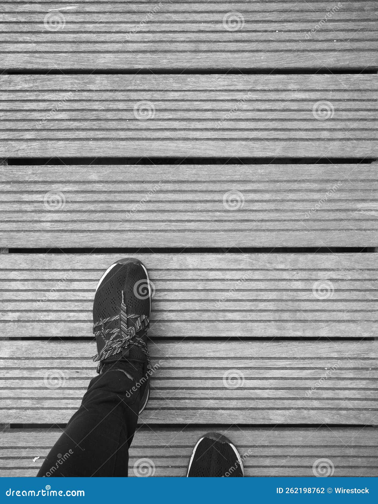 Top View of a Man S Feet Standing on a Wooden Deck Stock Photo - Image ...