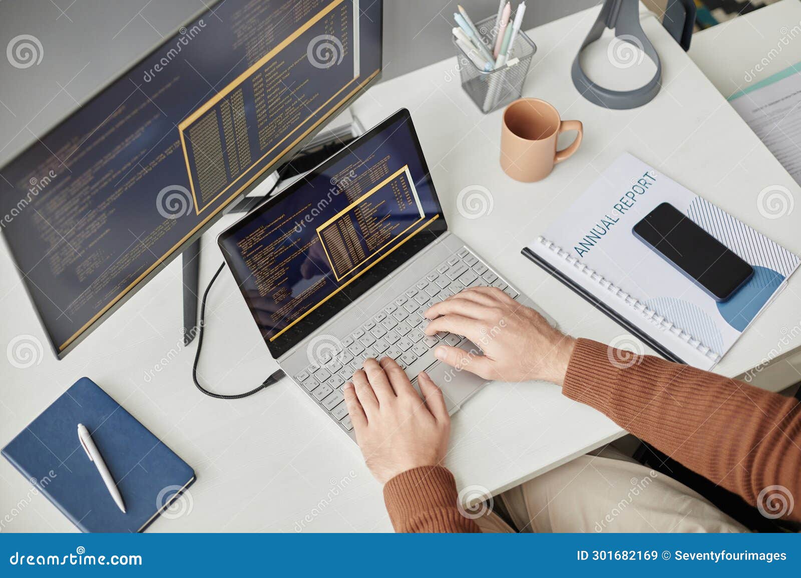Top View Man Typing on Computer Keyboard and Writing Code Stock Image - Image of recruitment ...