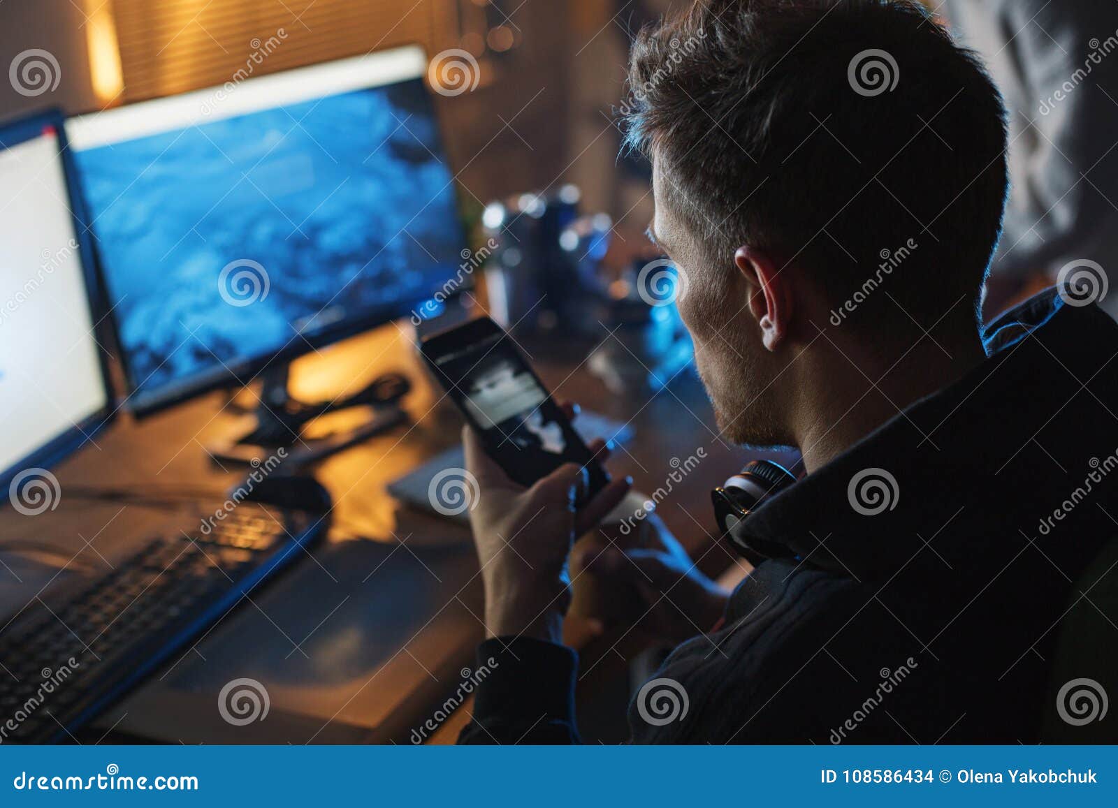 Male Watching at Display of Cellphone Stock Photo - Image of identity ...