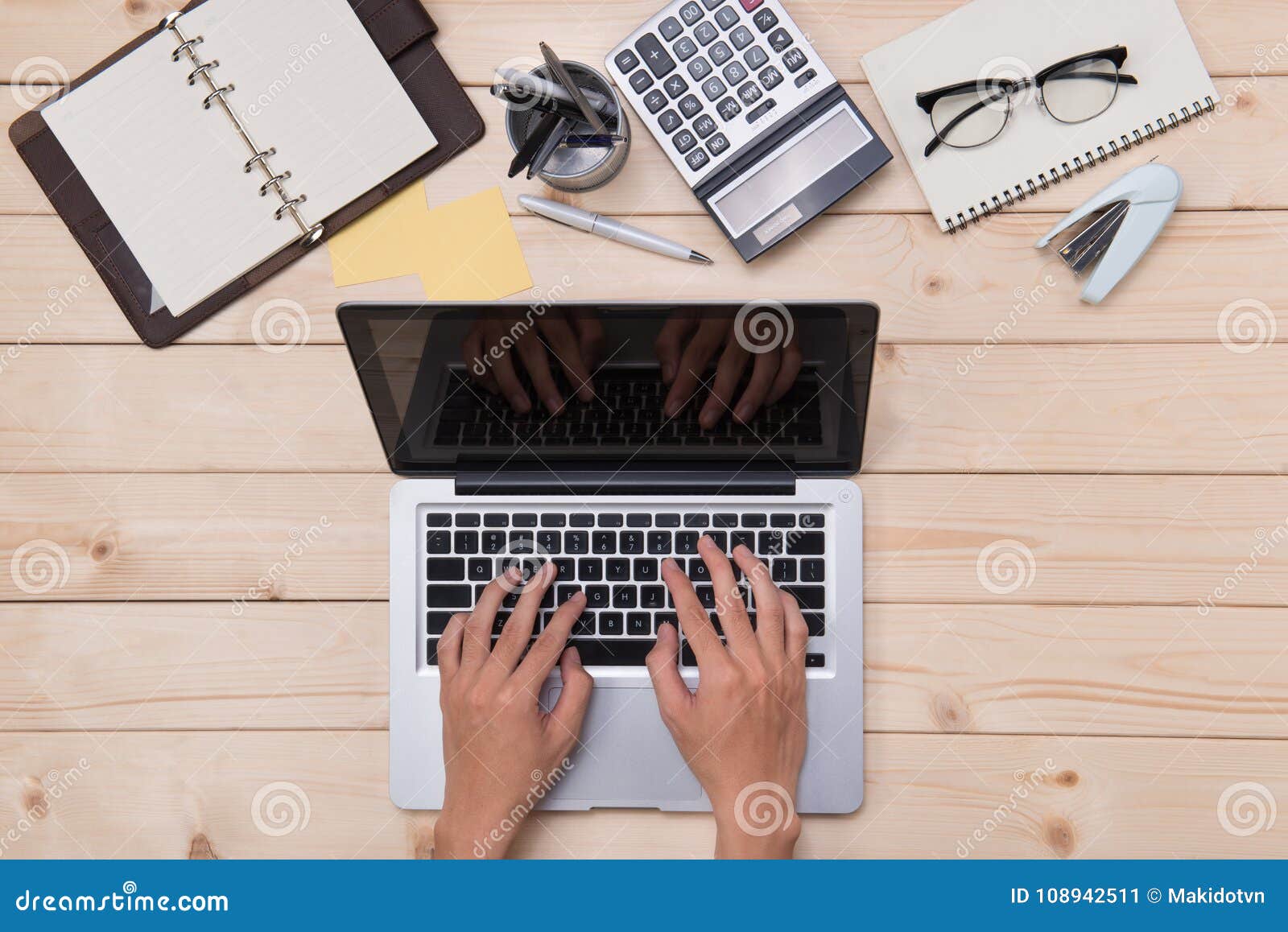 Top View of Man Using a Modern Portable Computer in Home Office Stock ...