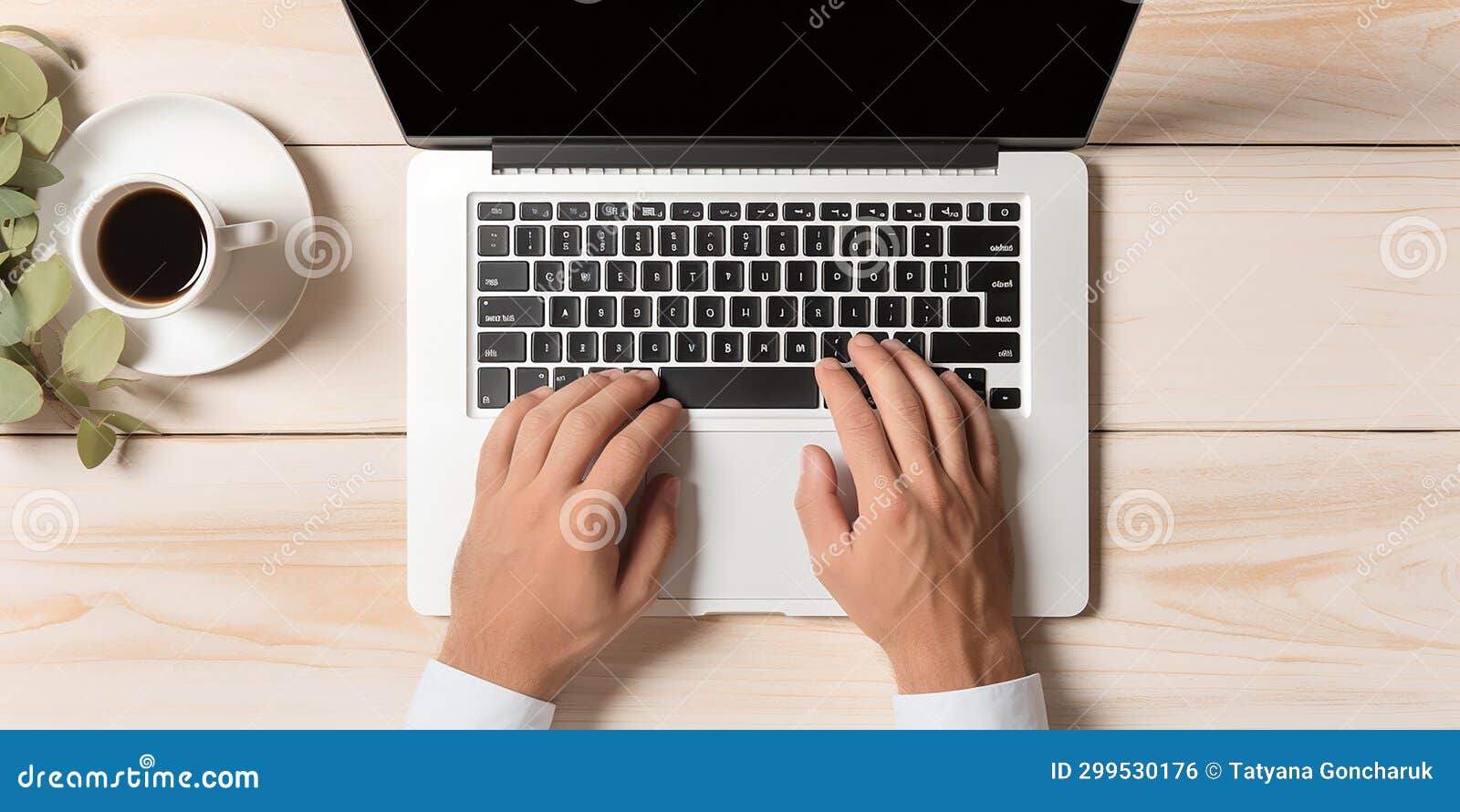 Top View, Man Working at a Laptop. Remote Work, Internet, Freelance ...