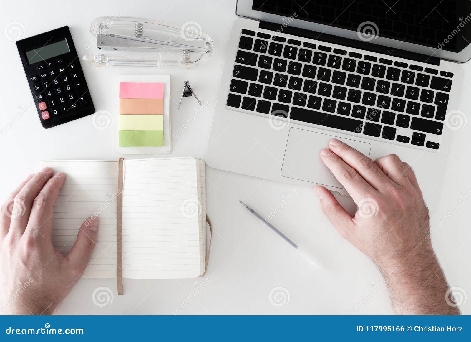 Cluttered Office Desk. Flat Lay, Top View Heap Of Pink Notebook ...