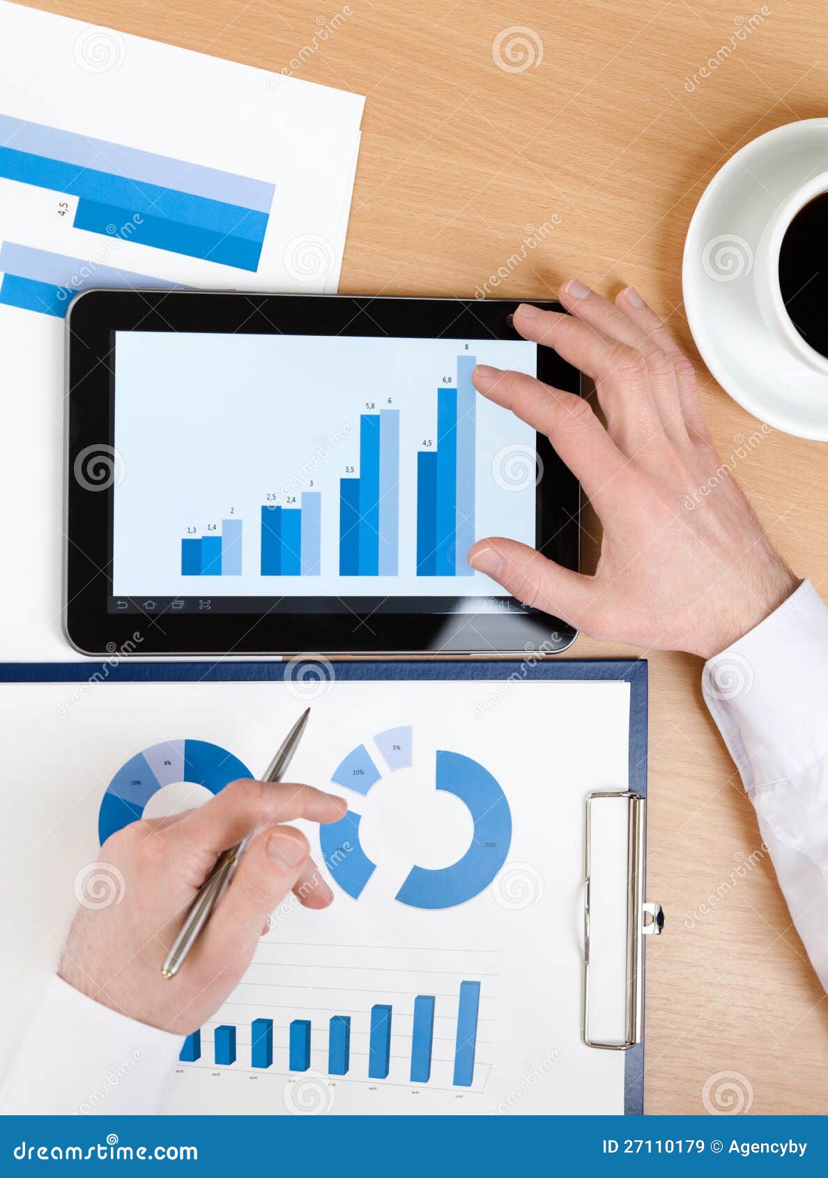 Top View of Manager Working on the Tablet Stock Image - Image of hand ...