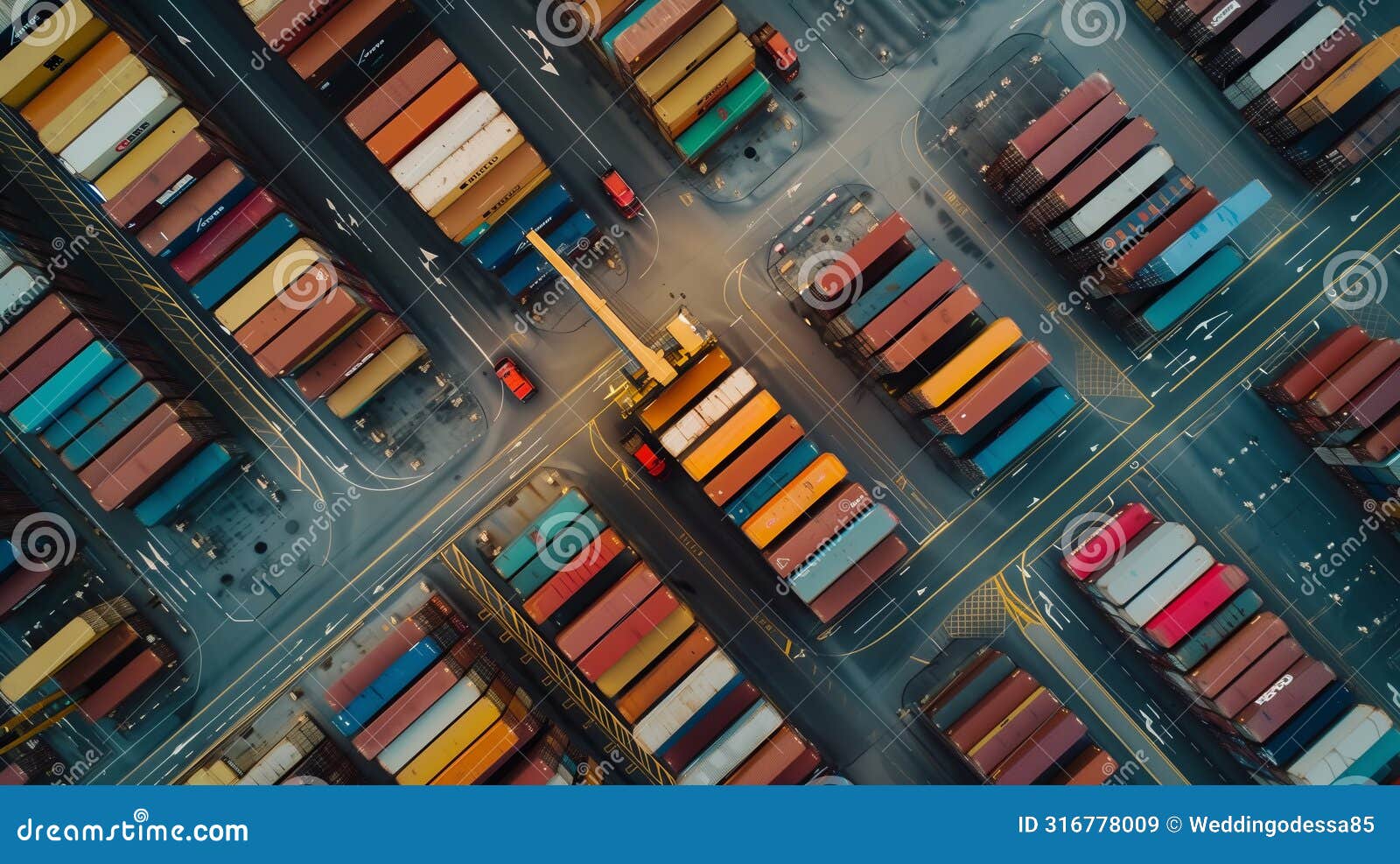 Top View of Many Cargo Containers of Different Colors. Freight ...