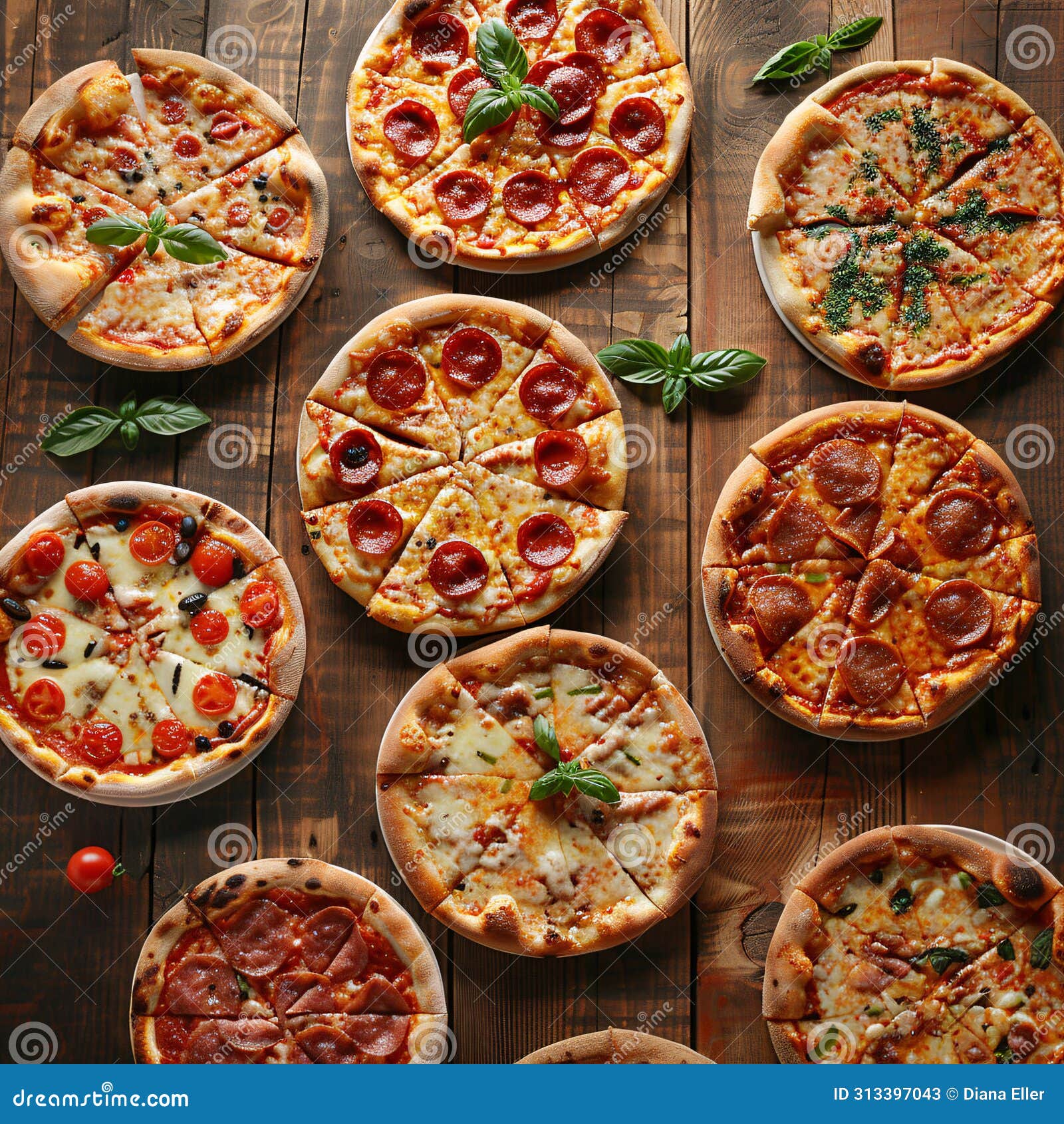 Top View of Many Different Pizzas on the Wooden Table Stock ...