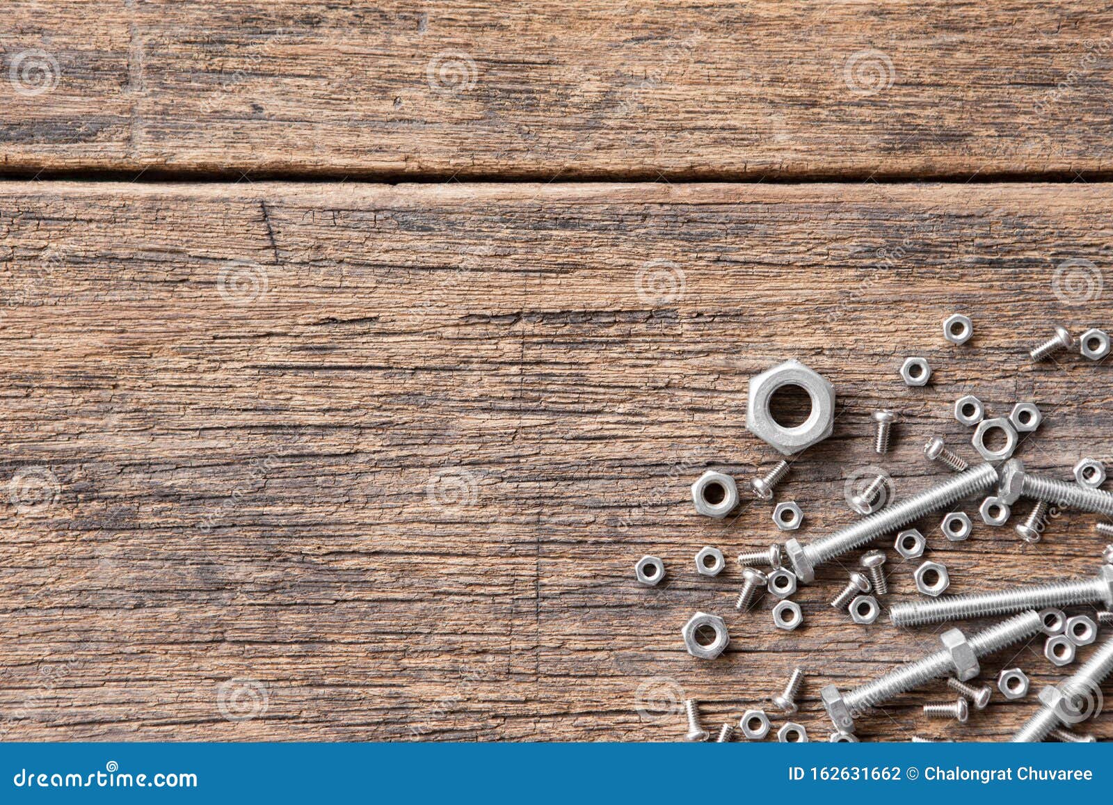Top View of Many Nuts and Bolts on Wood Background and Copy Space Stock ...