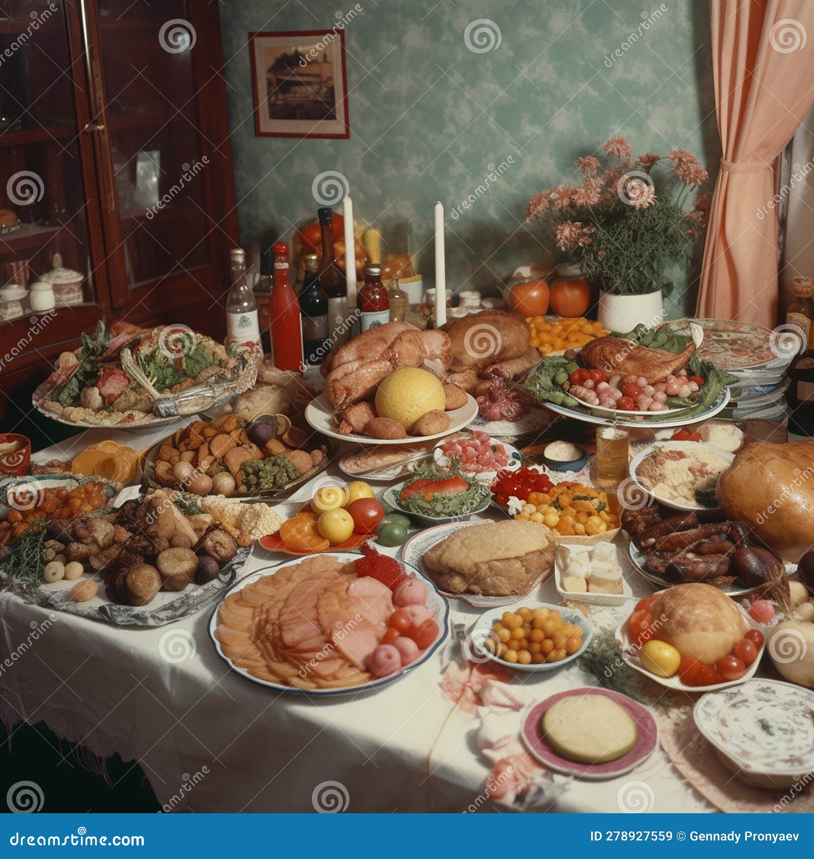 Top View of Many Plates with Food Stock Illustration - Illustration of ...