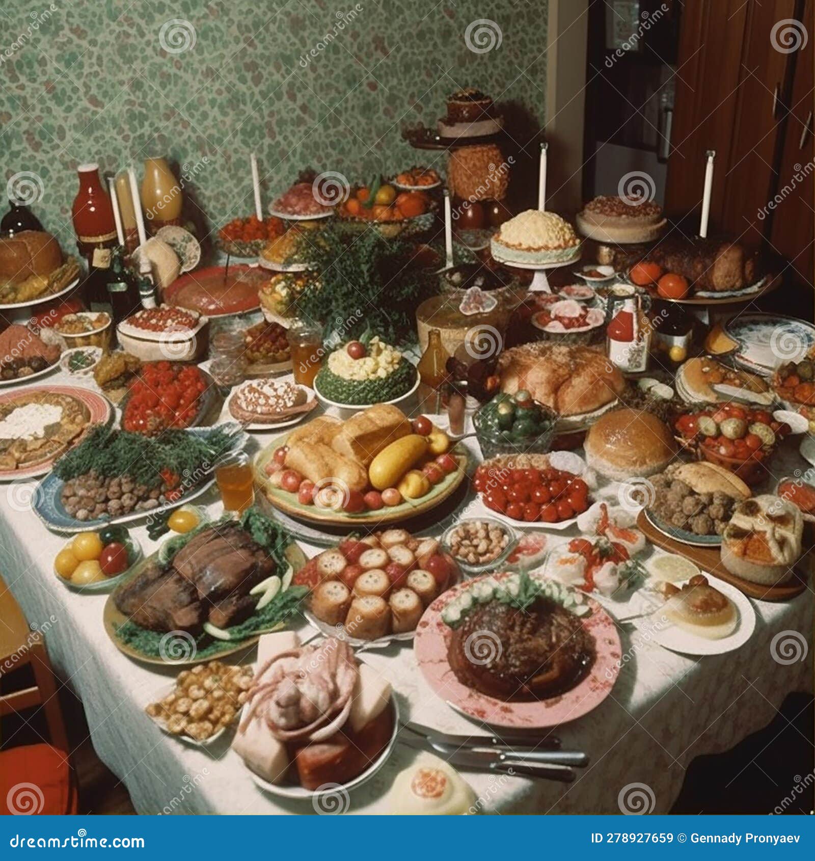 Top View of Many Plates with Food Stock Illustration - Illustration of ...