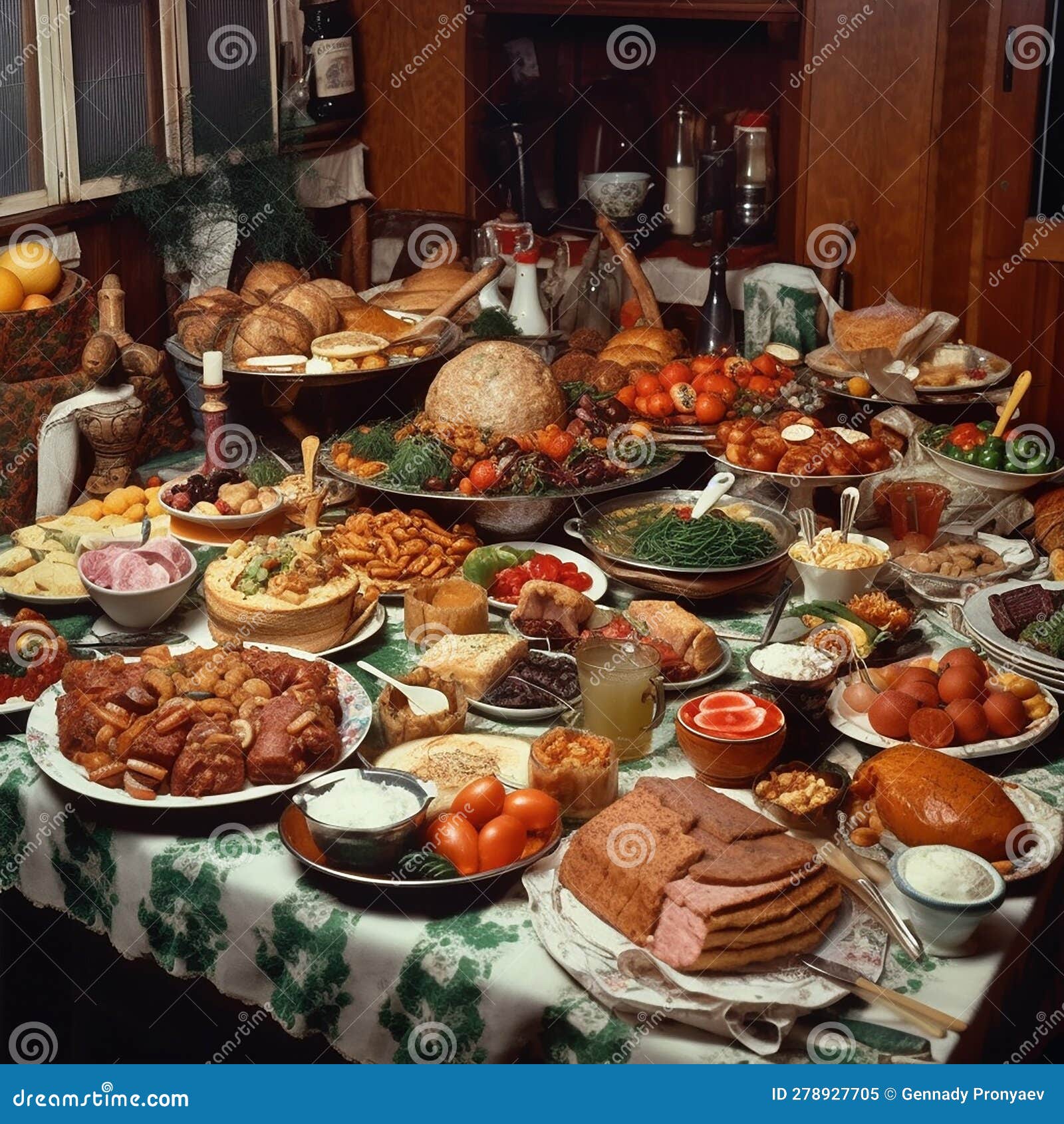 Top View of Many Plates with Food Stock Illustration - Illustration of ...