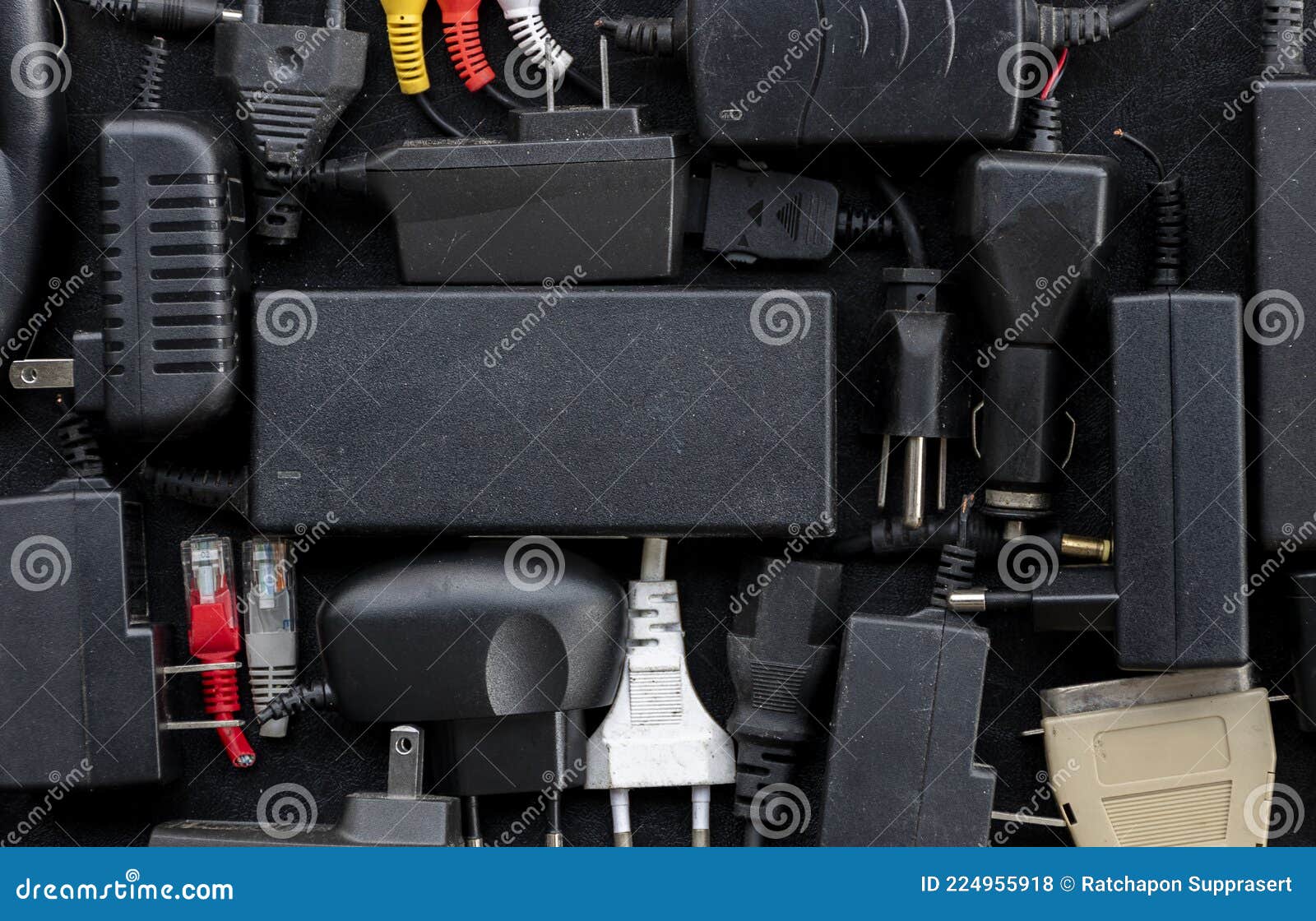 Top View Many Plug Adapter on Black Floor Stock Photo - Image of black ...