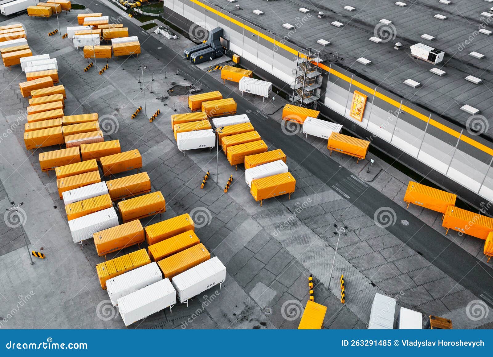 Top View of Many Trailers and Containers Near the Logistics Warehouse ...