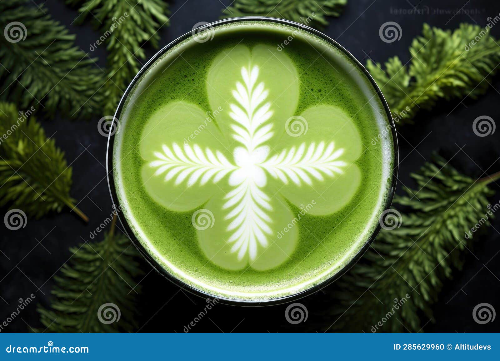 Top View of Matcha Latte with Latte Art Stock Photo - Image of creamy ...