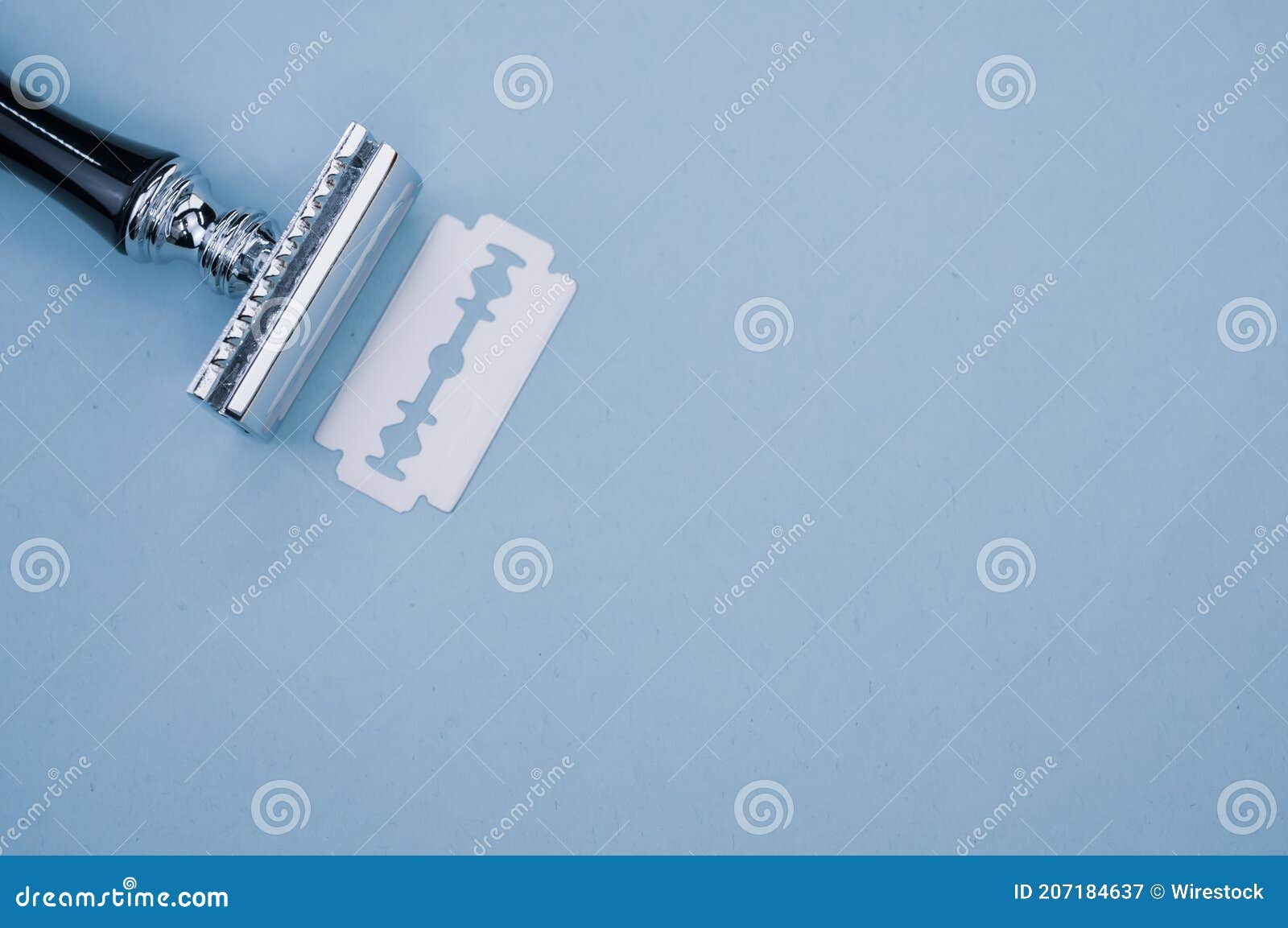 Top View of Mechanical Razor and Blade Isolated on Blue Background ...