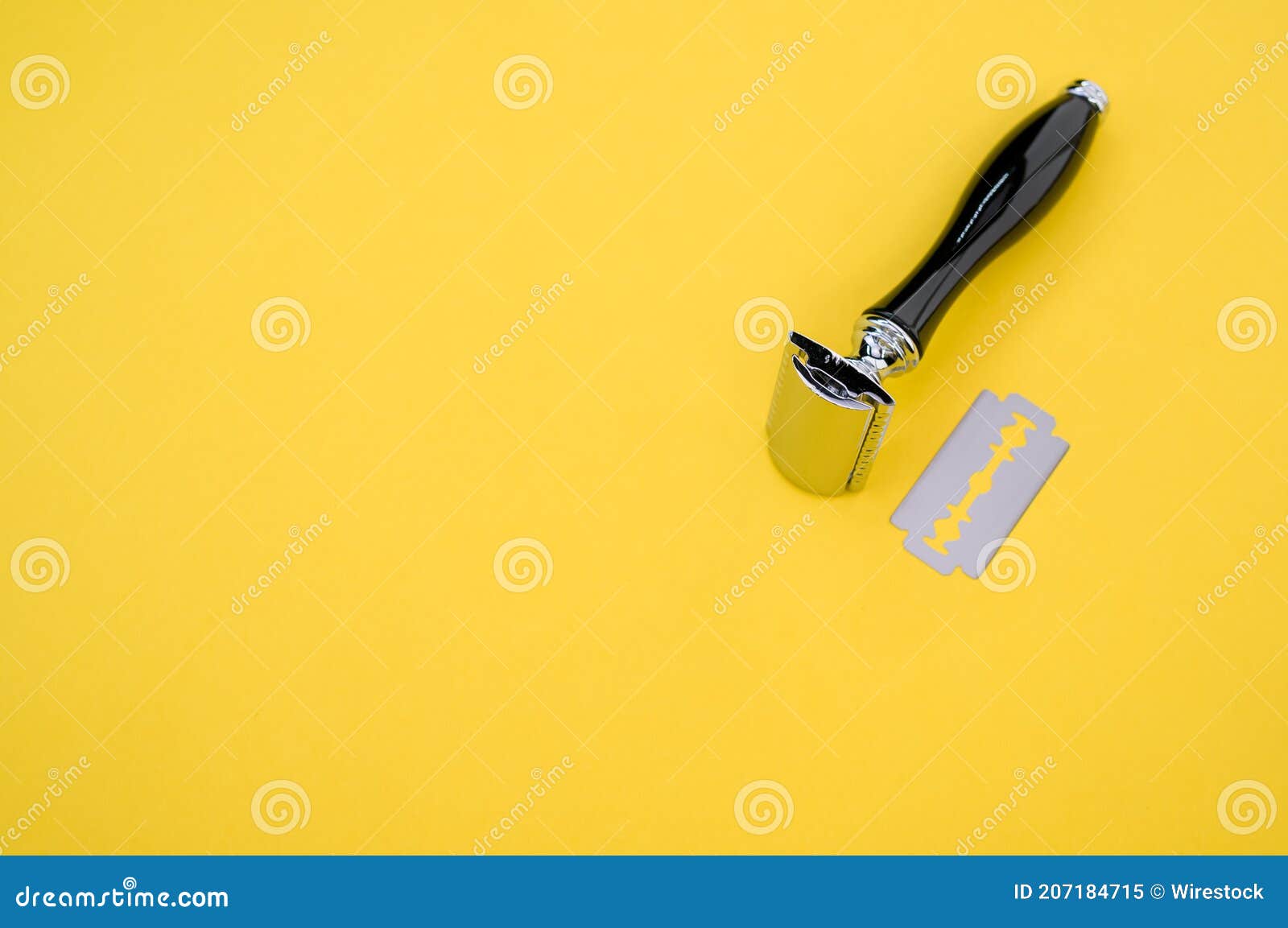 Top View of a Mechanical Razor and Blade Isolated on Yellow Background ...