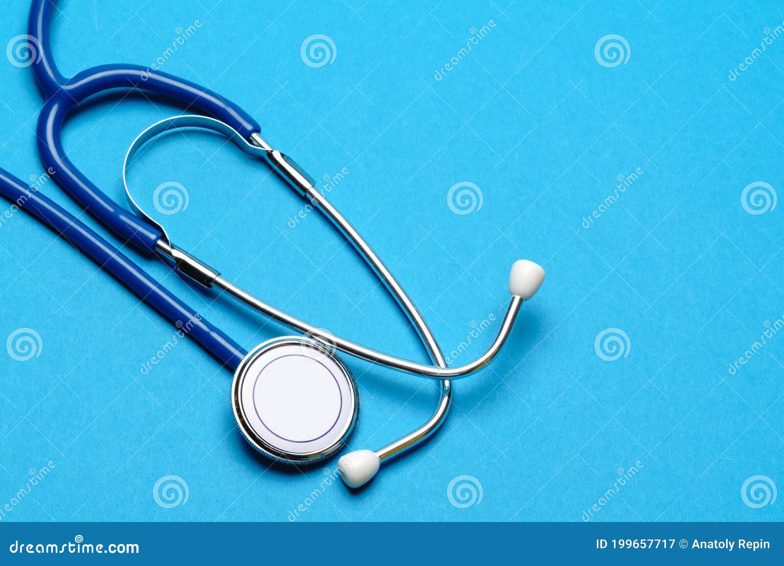 Top View of Medical Stethoscope on Blue Background Stock Image - Image ...