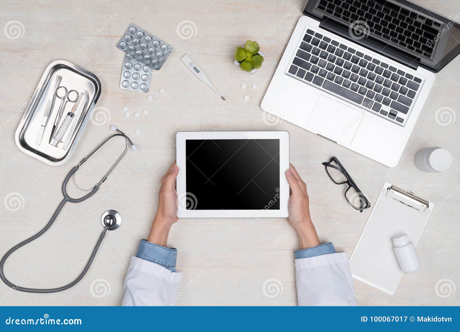 Top View of Medicine Doctor Hand Working on the Desk. Stock Image ...
