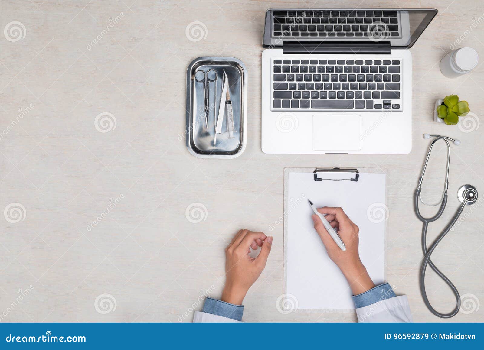 Top View of Medicine Doctor Hand Working on the Desk. Stock Image ...