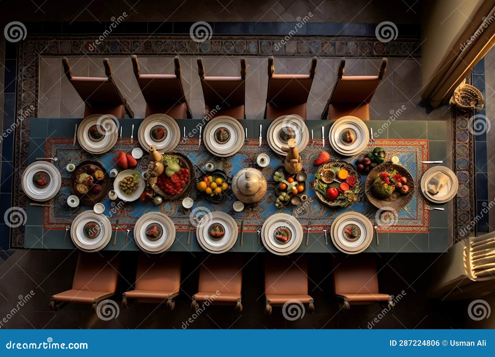 Top View of Mediterranean or Arabic Dining Table. Generative AI Stock ...