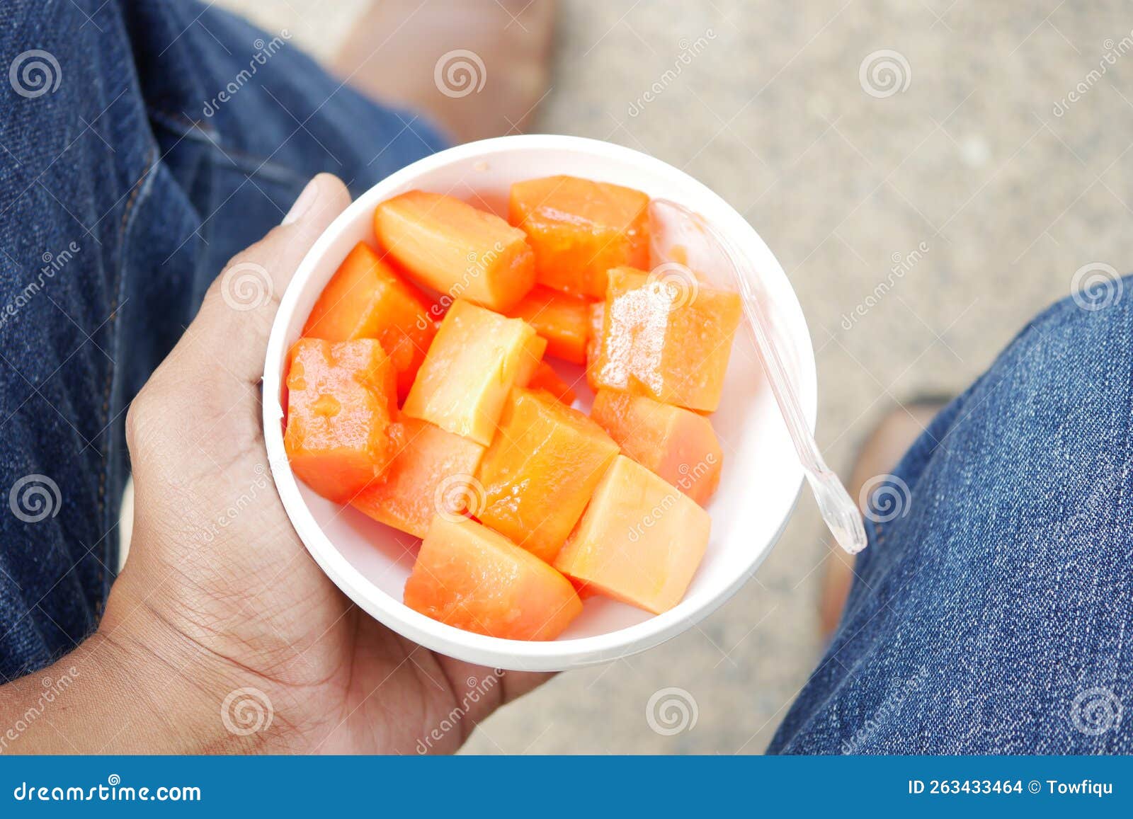 Top View of Men Eating Papaya Stock Photo - Image of vegetable, slice ...