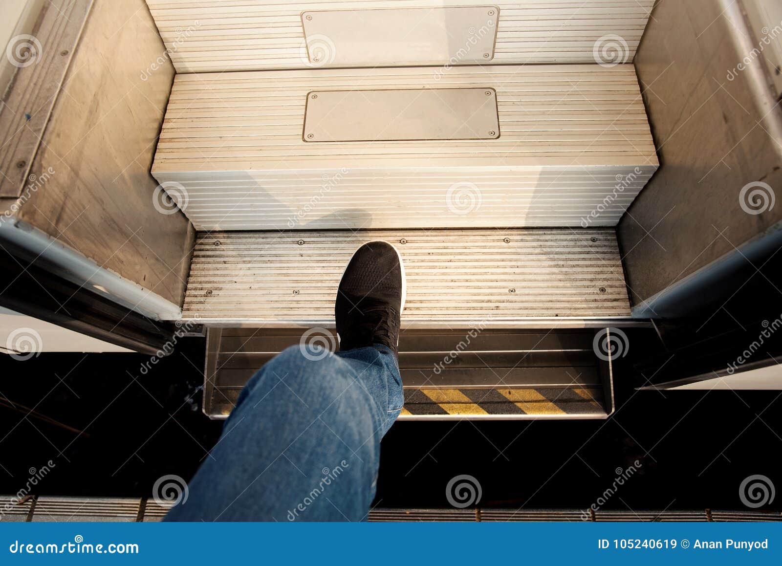 Top View Men are Stepping Up the Ladder on the Train. Stock Image ...