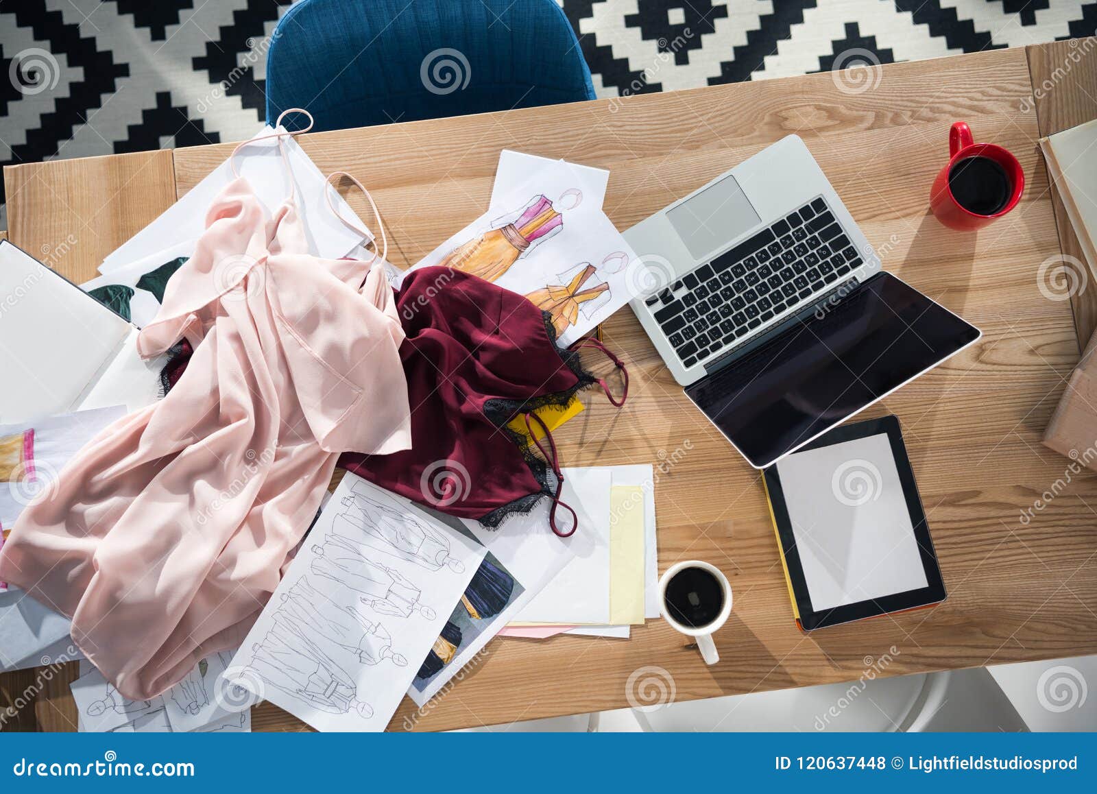 Top View of Messy Fashion Designer Workplace Stock Photo - Image of ...