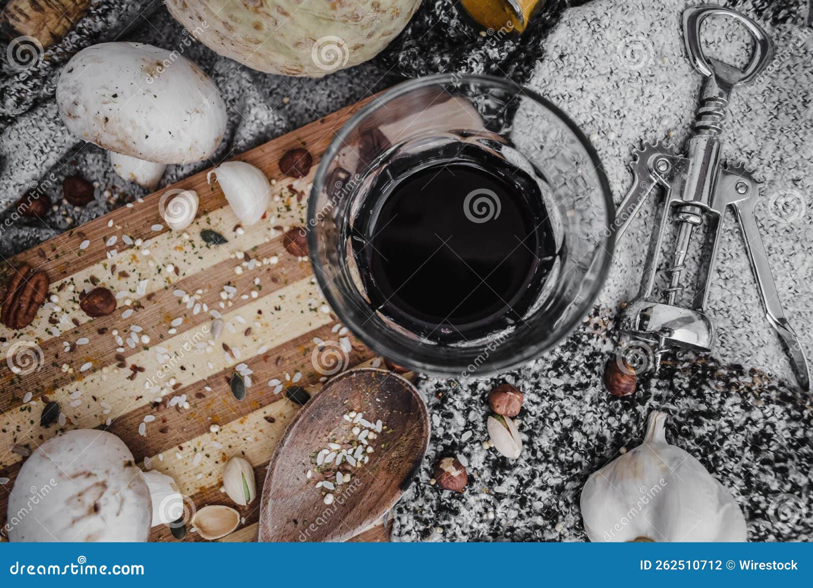 Top View of a Messy Kitchen Table with Herbs and Spices Stock Photo ...