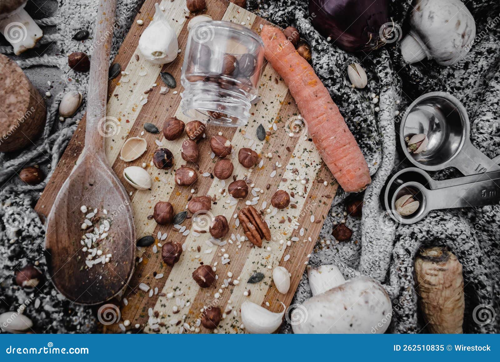 Top View of a Messy Kitchen Table with Herbs and Spices Stock Image ...