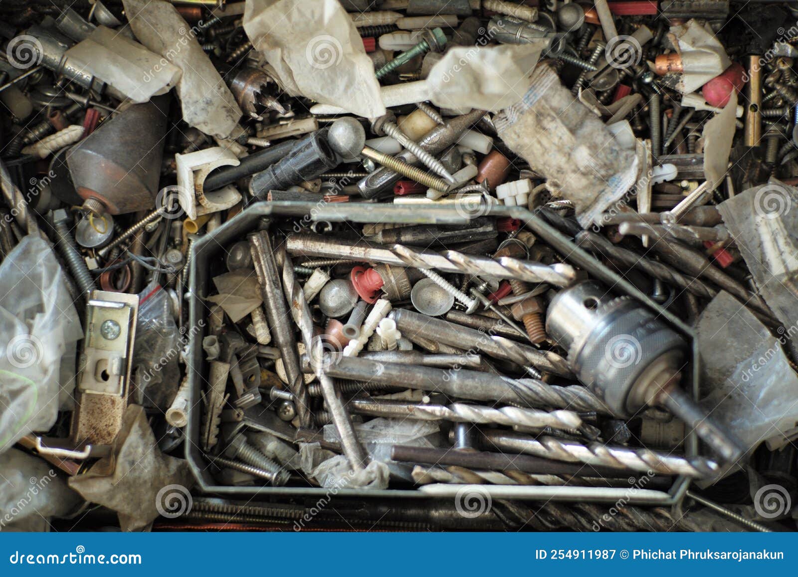 Top View Messy Tool Box of the Workman with Many Sizes of Knots and ...