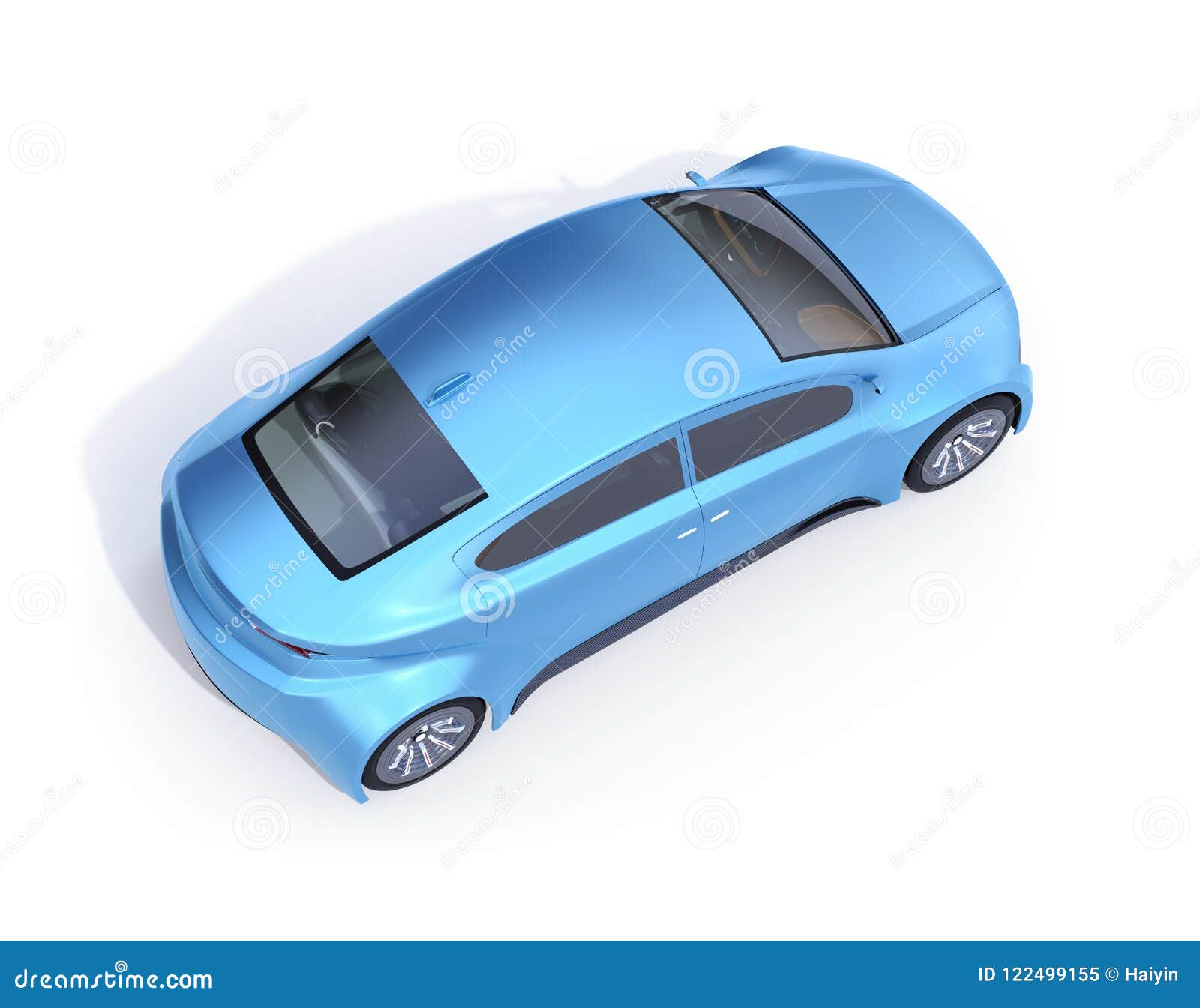Top View of Metallic Blue Electric Car Isolated on White Background ...