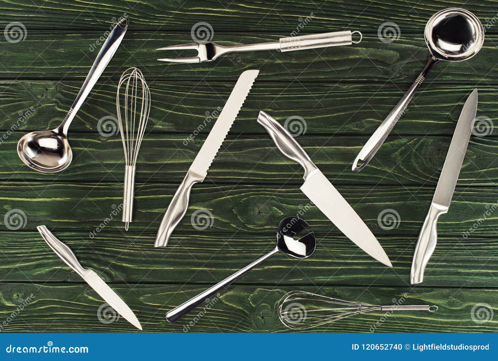 Top View of Metallic Kitchen Utensils Stock Photo - Image of surface ...