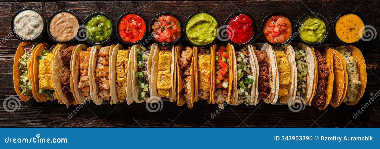 Taco Bar Table Scene With A Variety Of Ingredients On A Rustic White ...
