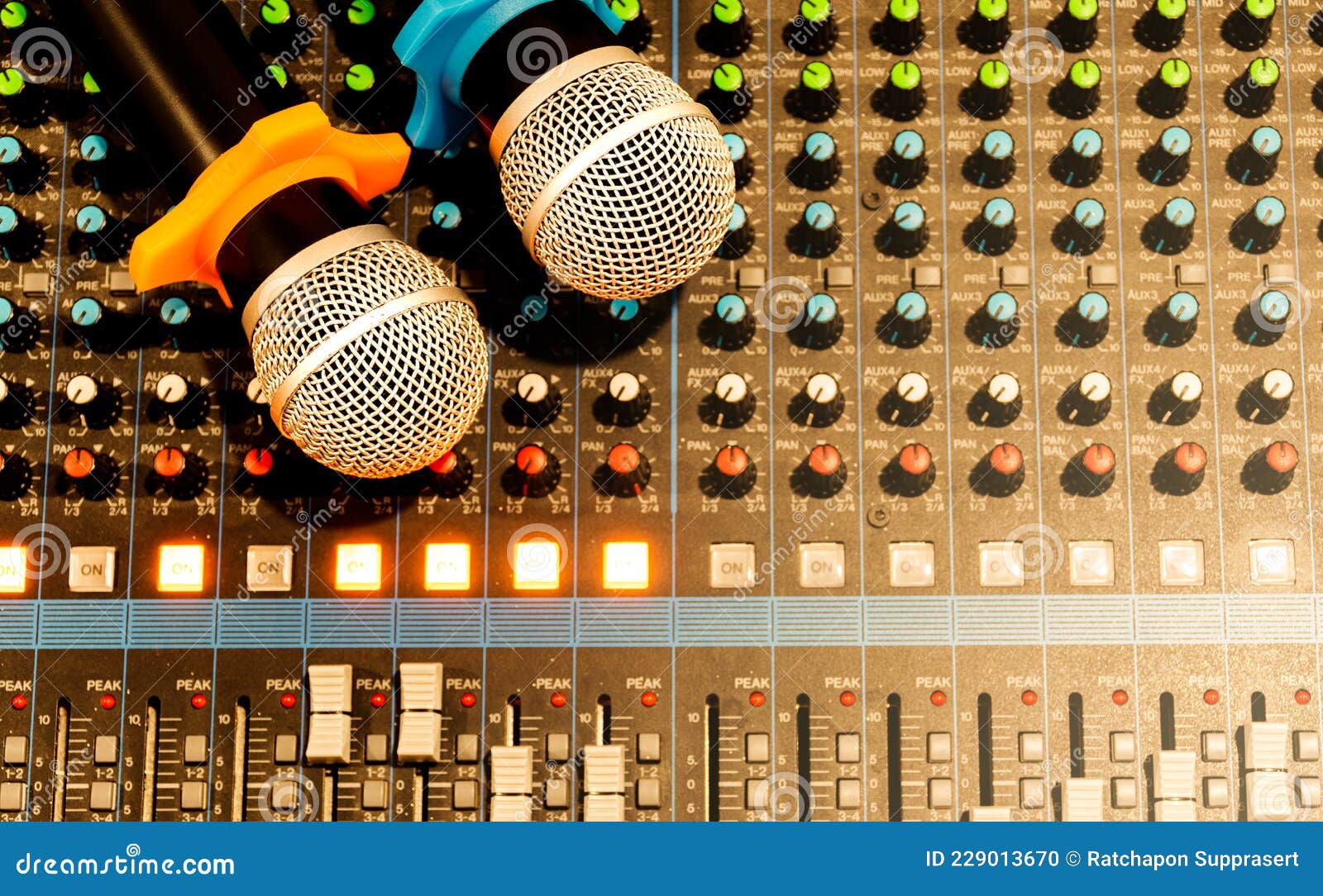 Top View Microphone on Console Sound Board Mixer Stock Photo - Image of ...