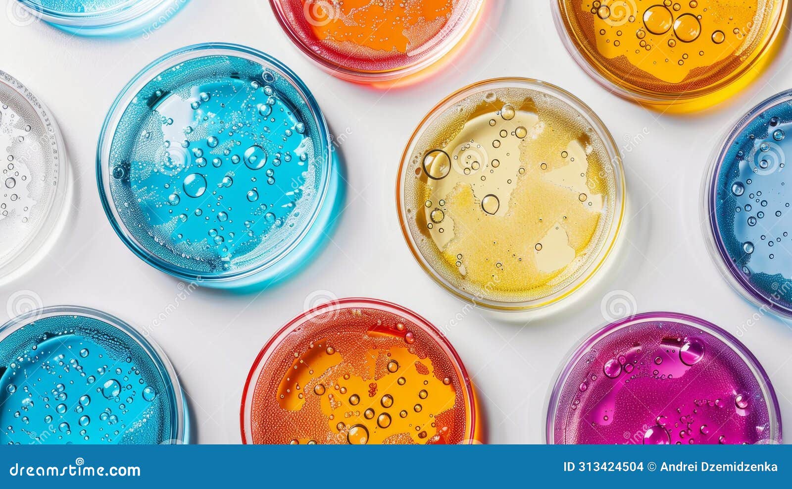In a Top View Microscope Shot, Colorful Liquid Laboratory Samples with ...