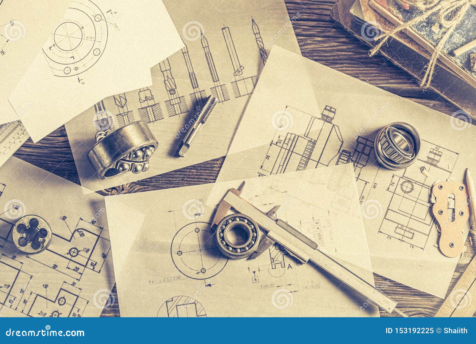 Top View of Milling Cutters, Bearings and Mechanical Diagrams Stock ...
