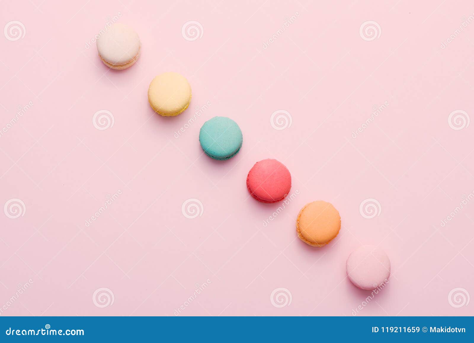 Top View of Mini Pink and White Macaron on Soft Sweet Pink Paper Stock ...