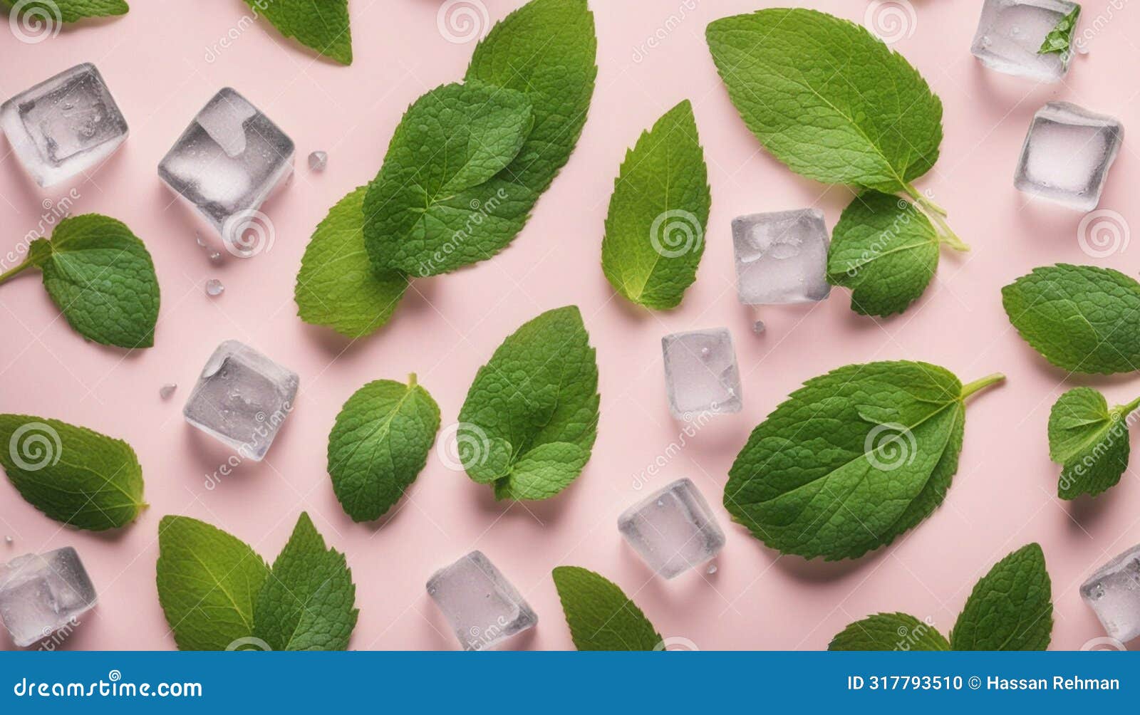 Top View of Mint Leaves with Ice Cubes and Water Drops on Pastel ...